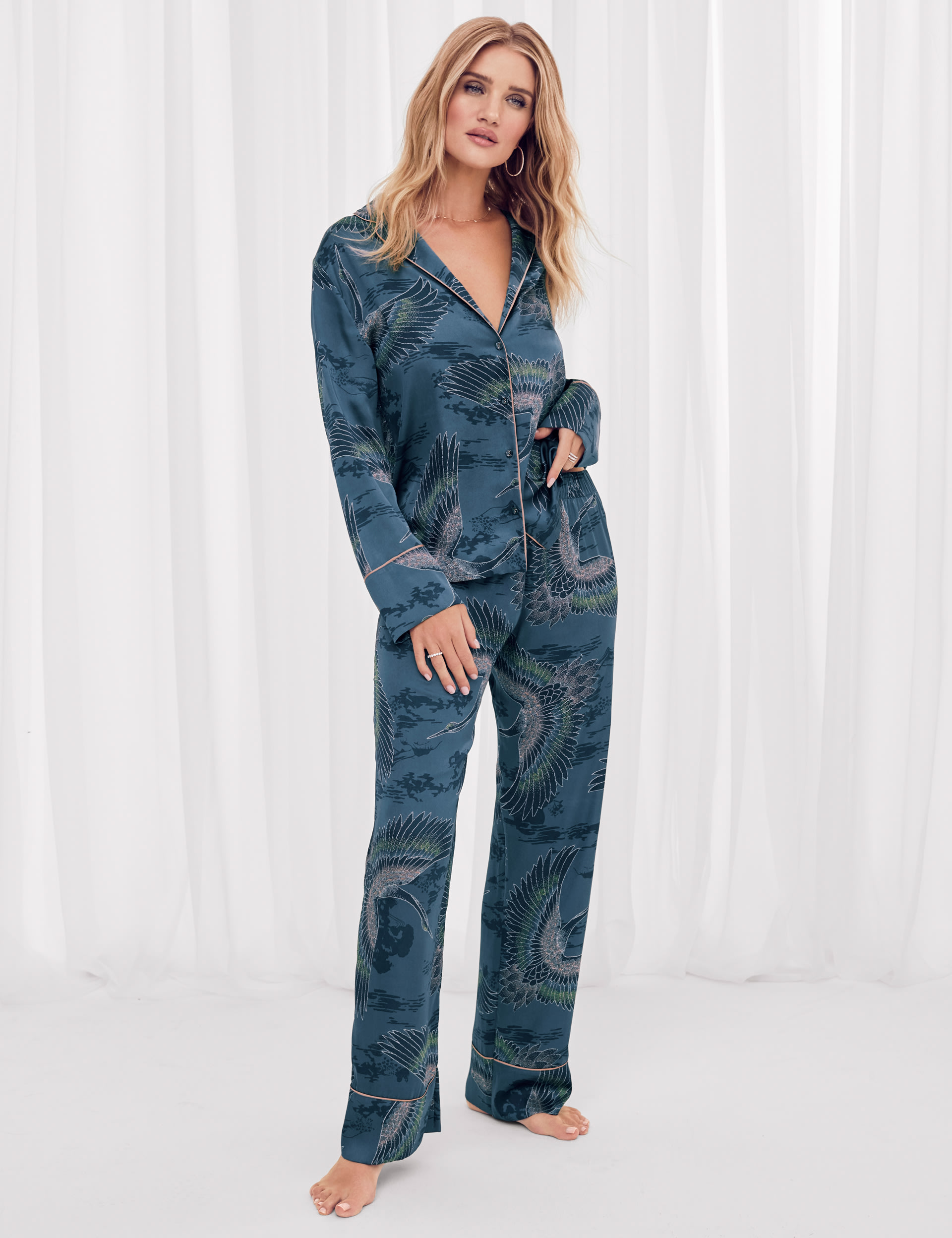 Satin Crane Bird Design Pyjama Set | Rosie | M&S