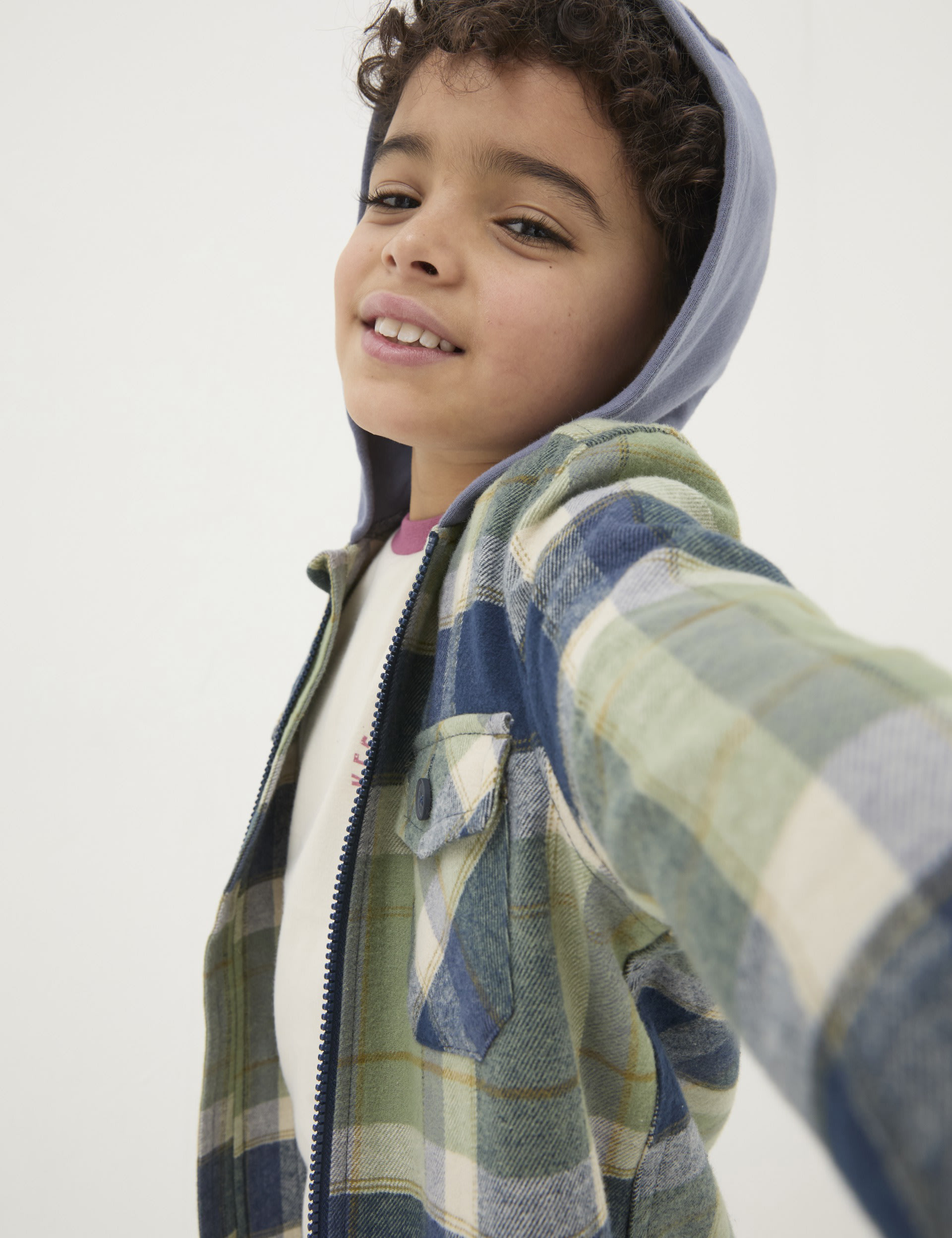 Pure Cotton Check Hooded Shacket (3-13 Yrs) | FatFace | M&S