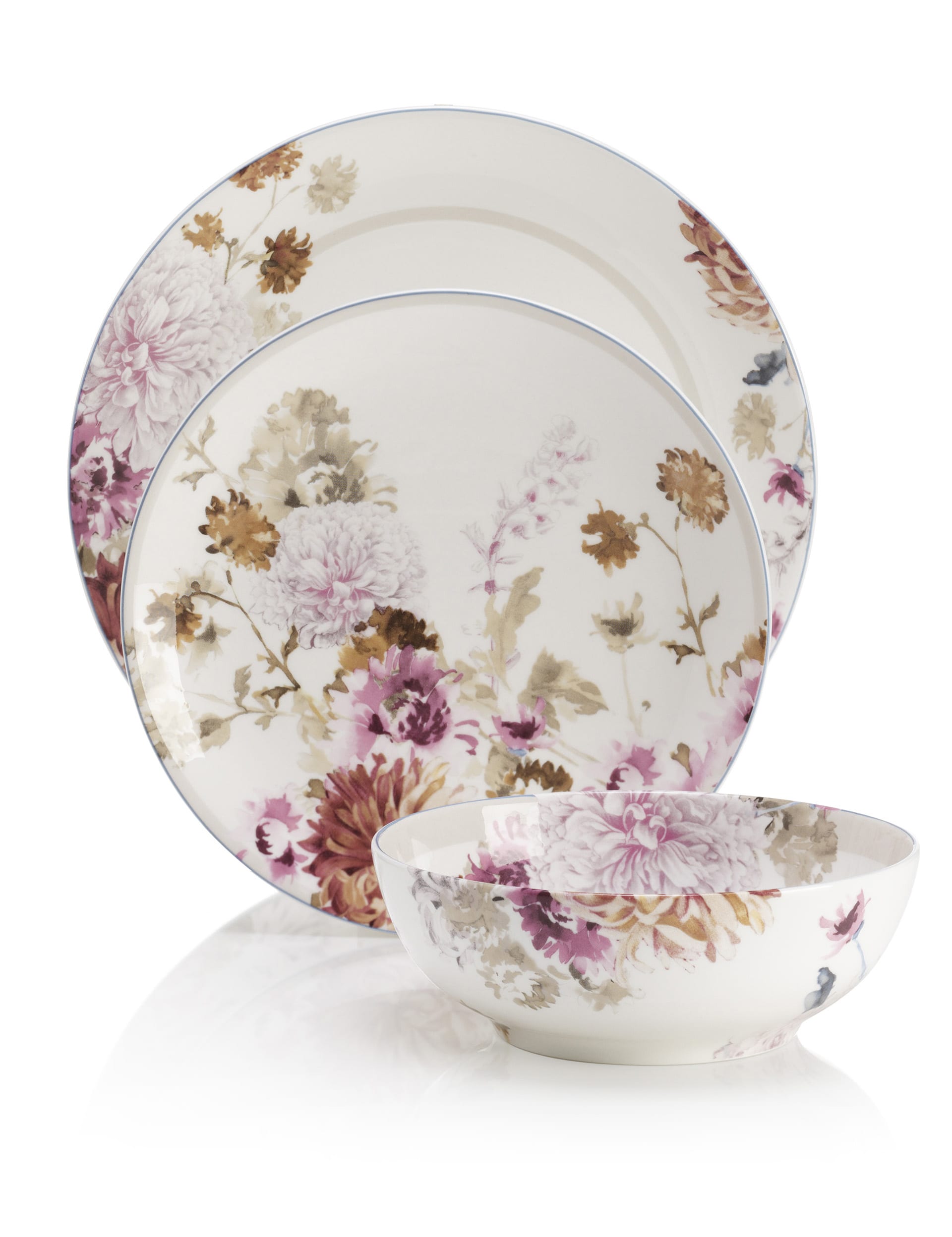 12 Piece Painterly Floral Dinner Set | M&S