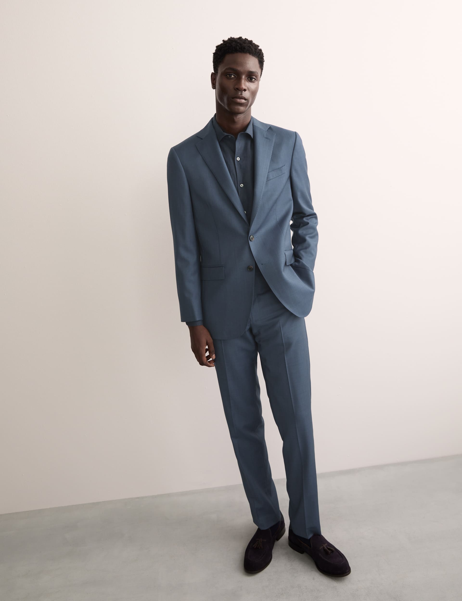 Tailored Fit Italian Wool Sharkskin Suit | M&S