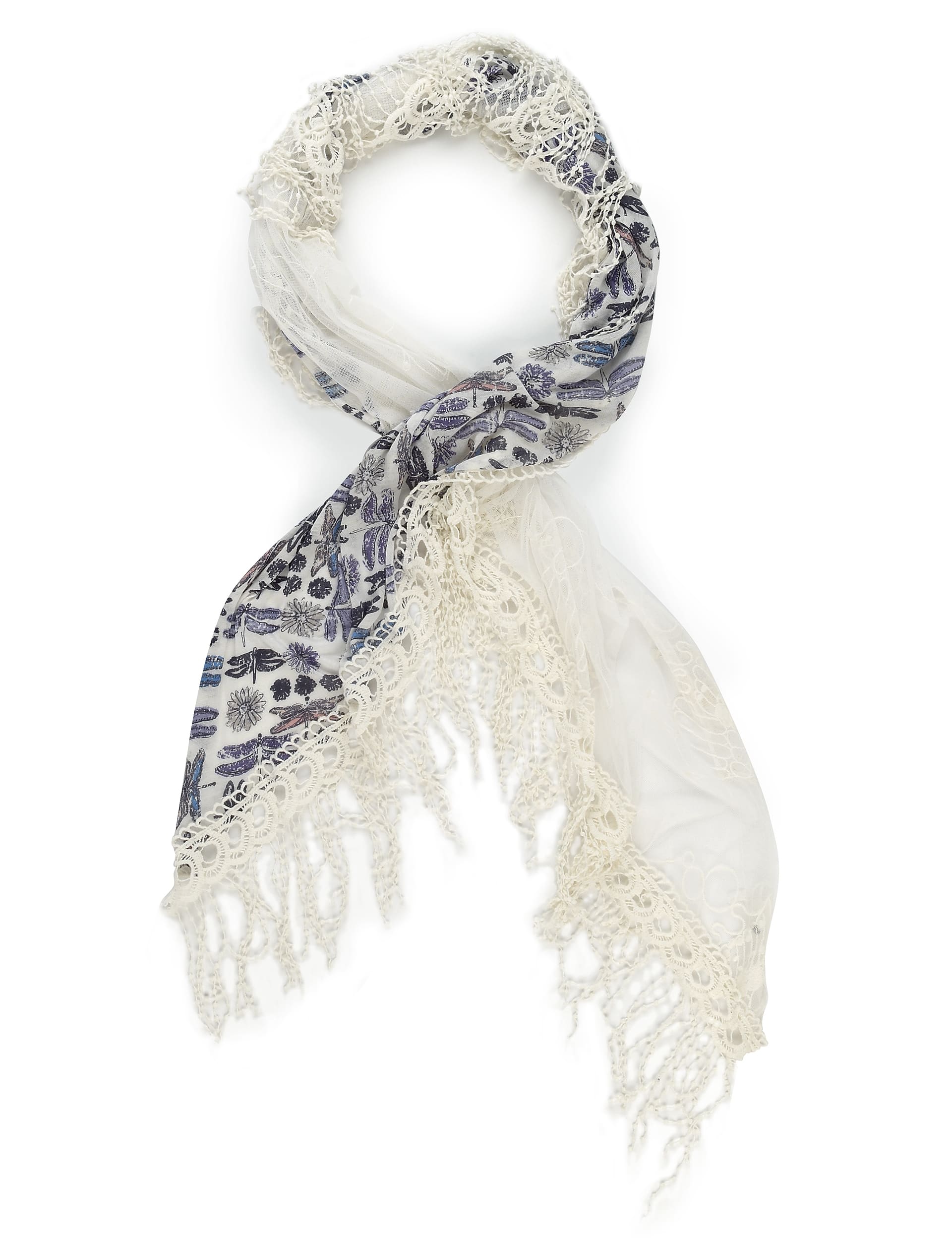 Lightweight Dragonfly Print Lace Scarf | Indigo Collection | M&S