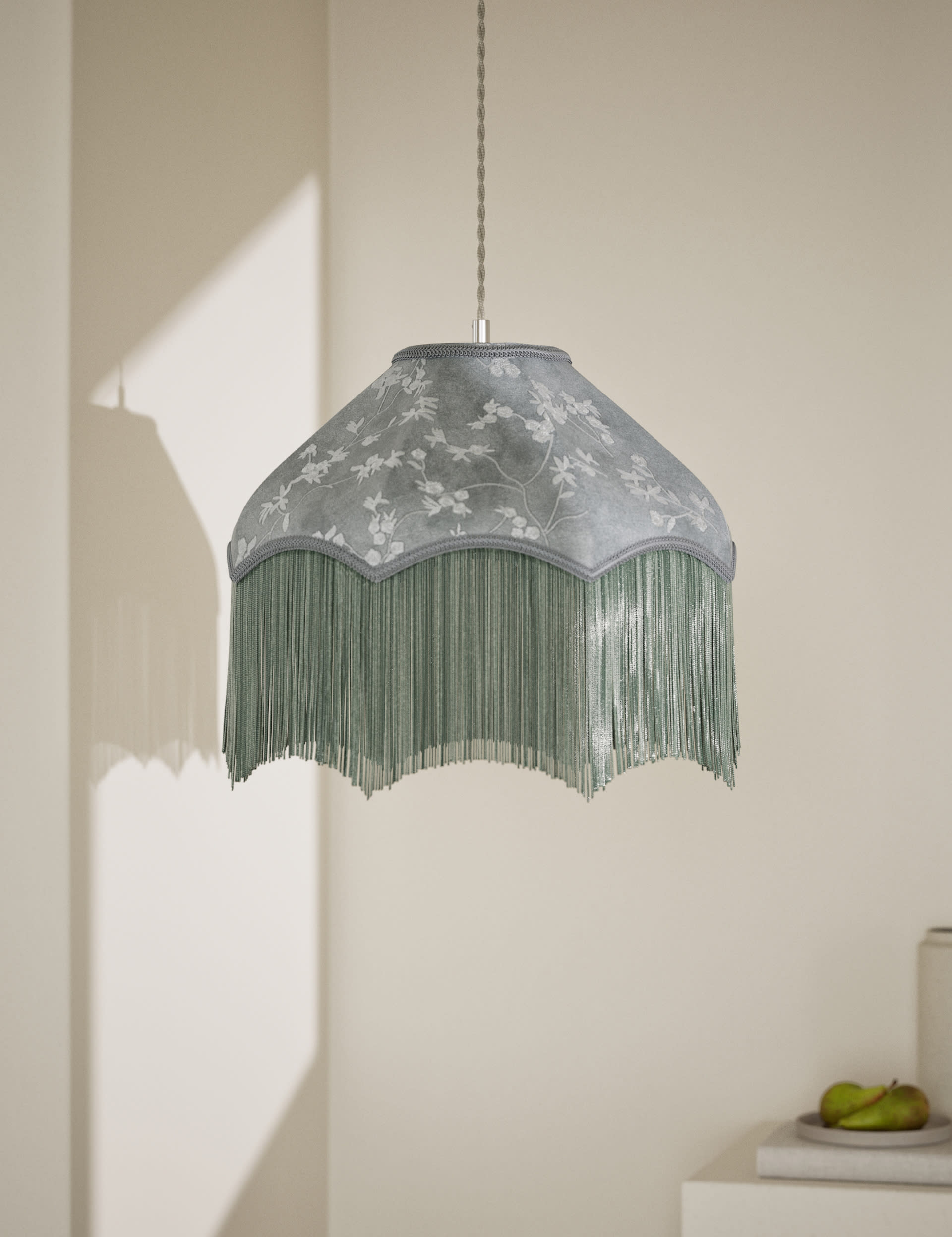 Velvet Cherry Blossom Fringed Lamp Shade | M&S Collection | M&S