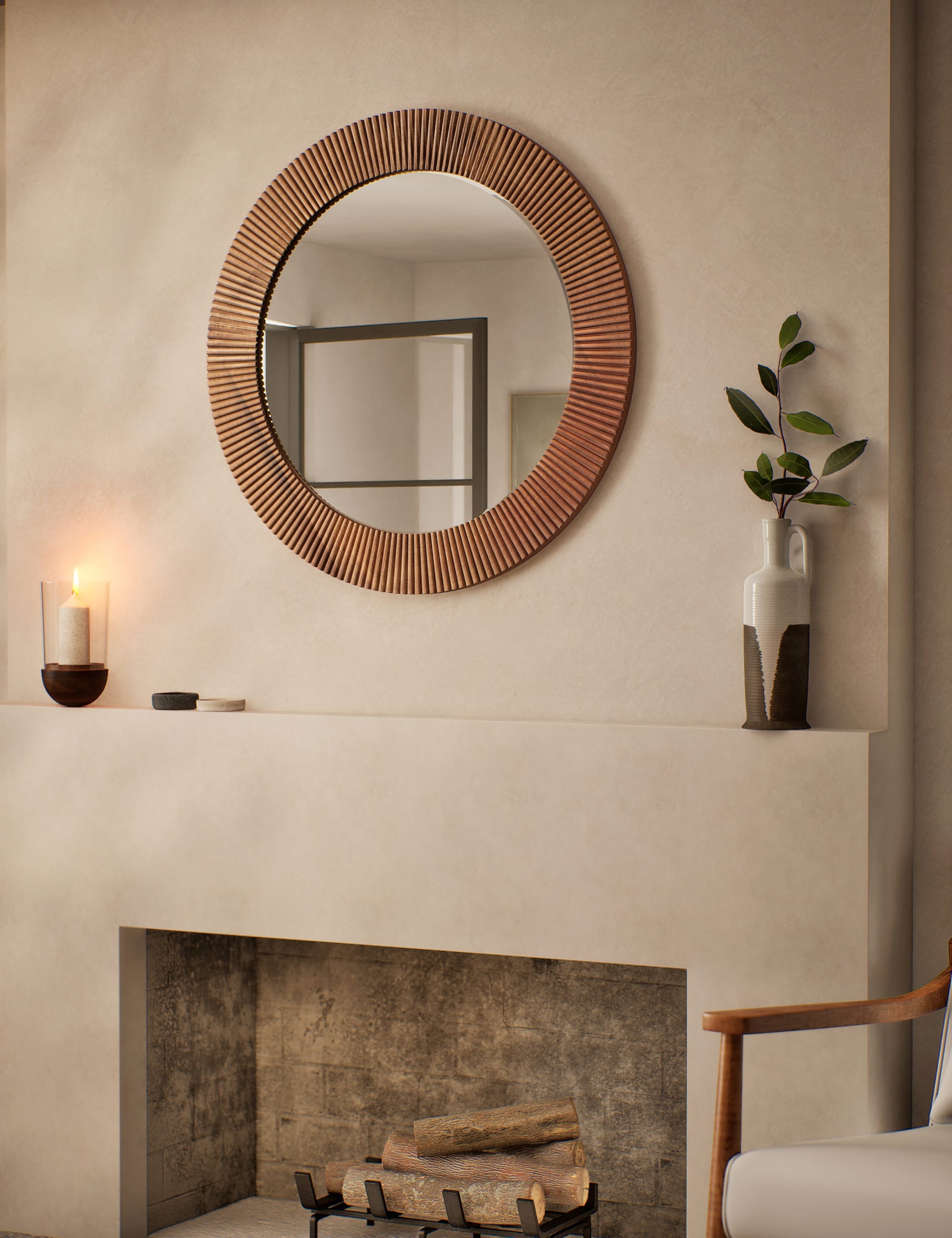 Fredrick Wooden Frame Round Wall Mirror | M&S | M&S