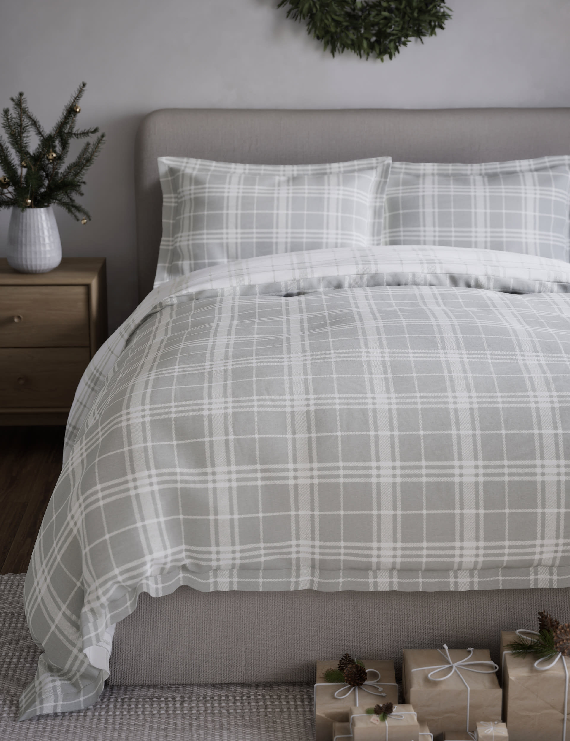 Pure Brushed Cotton Checked Bedding Set | M&S | M&S