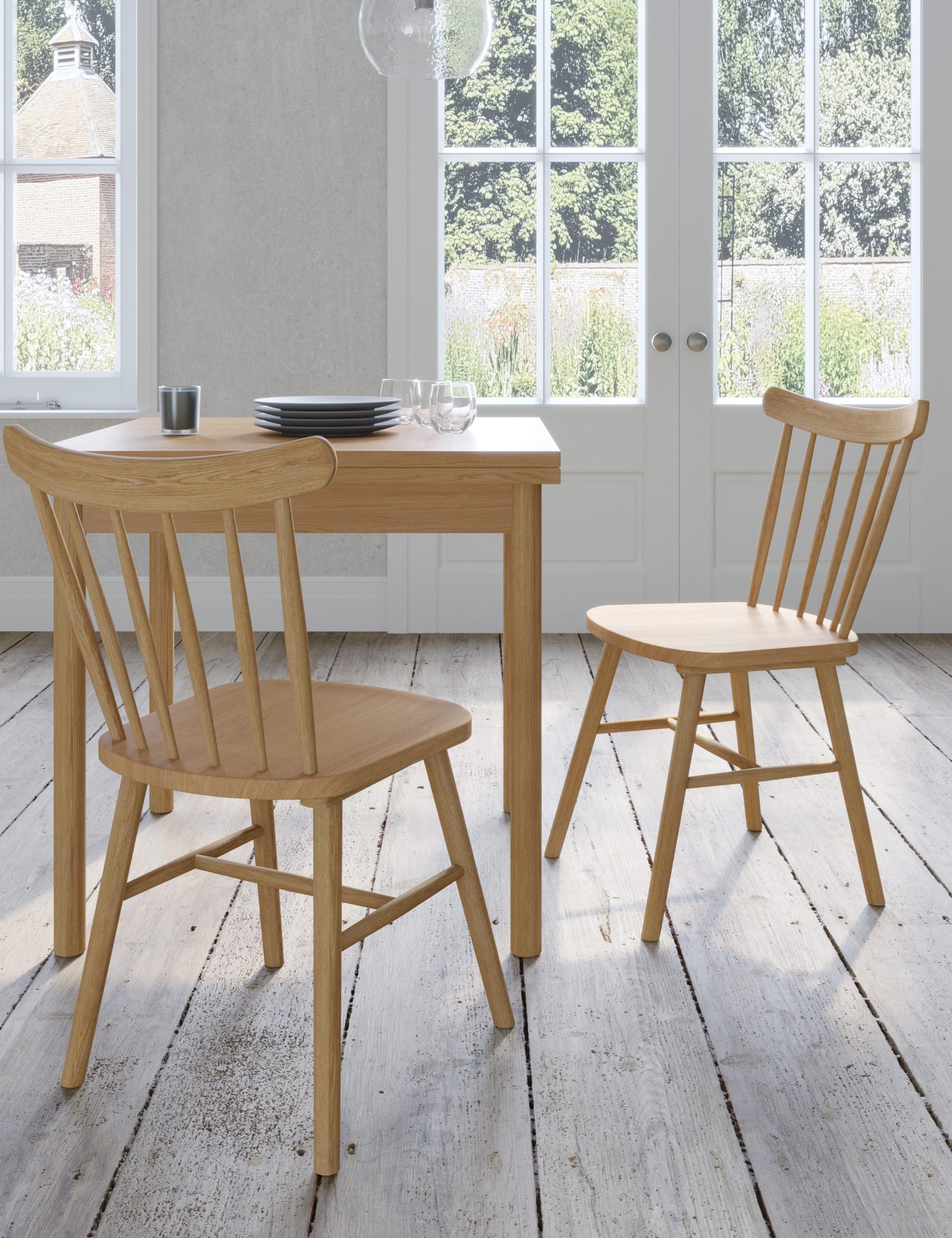 Set of 2 Oak Spindle Dining Chairs | M&S | M&S