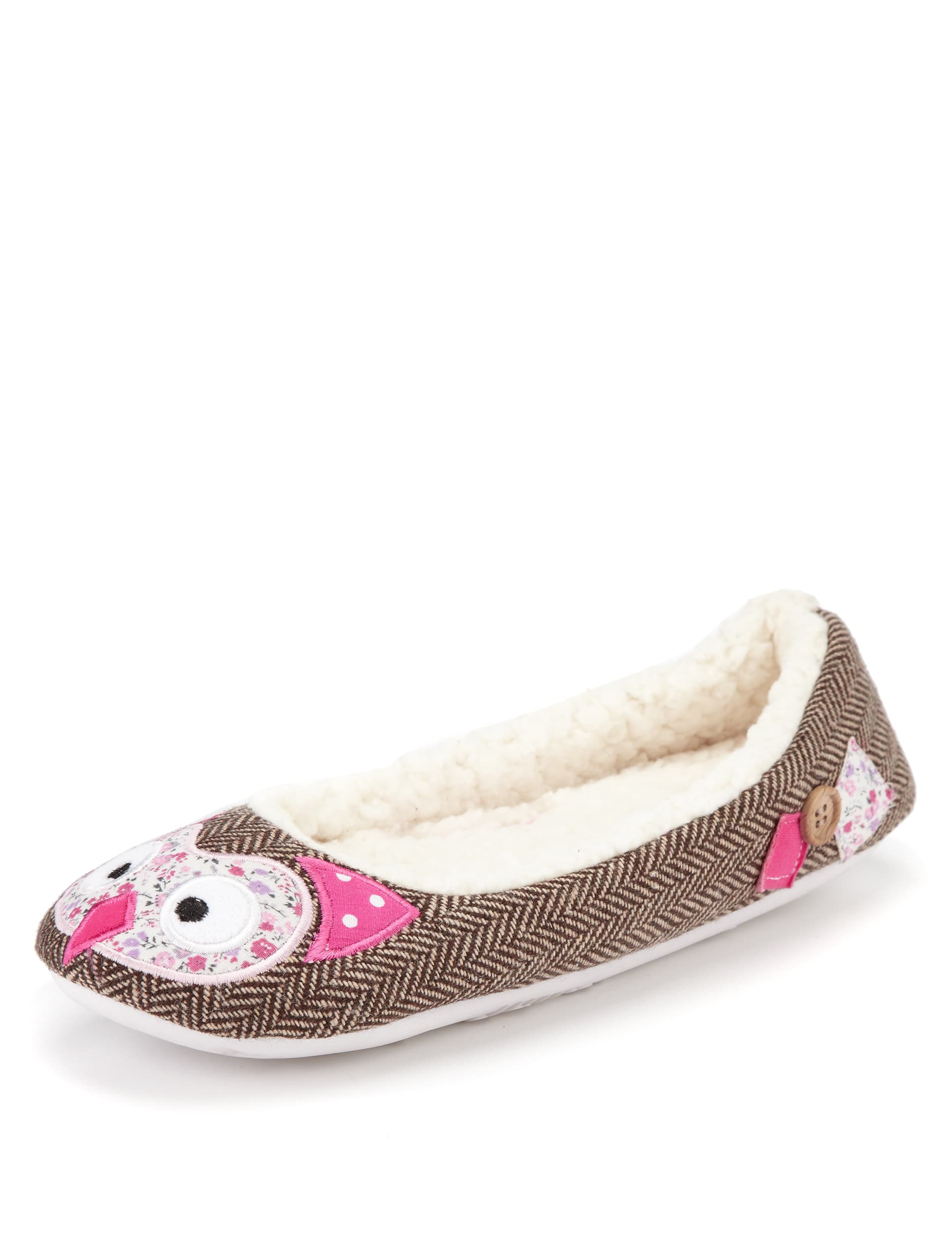 Owl & Herringbone Ballerina Slippers | M&S