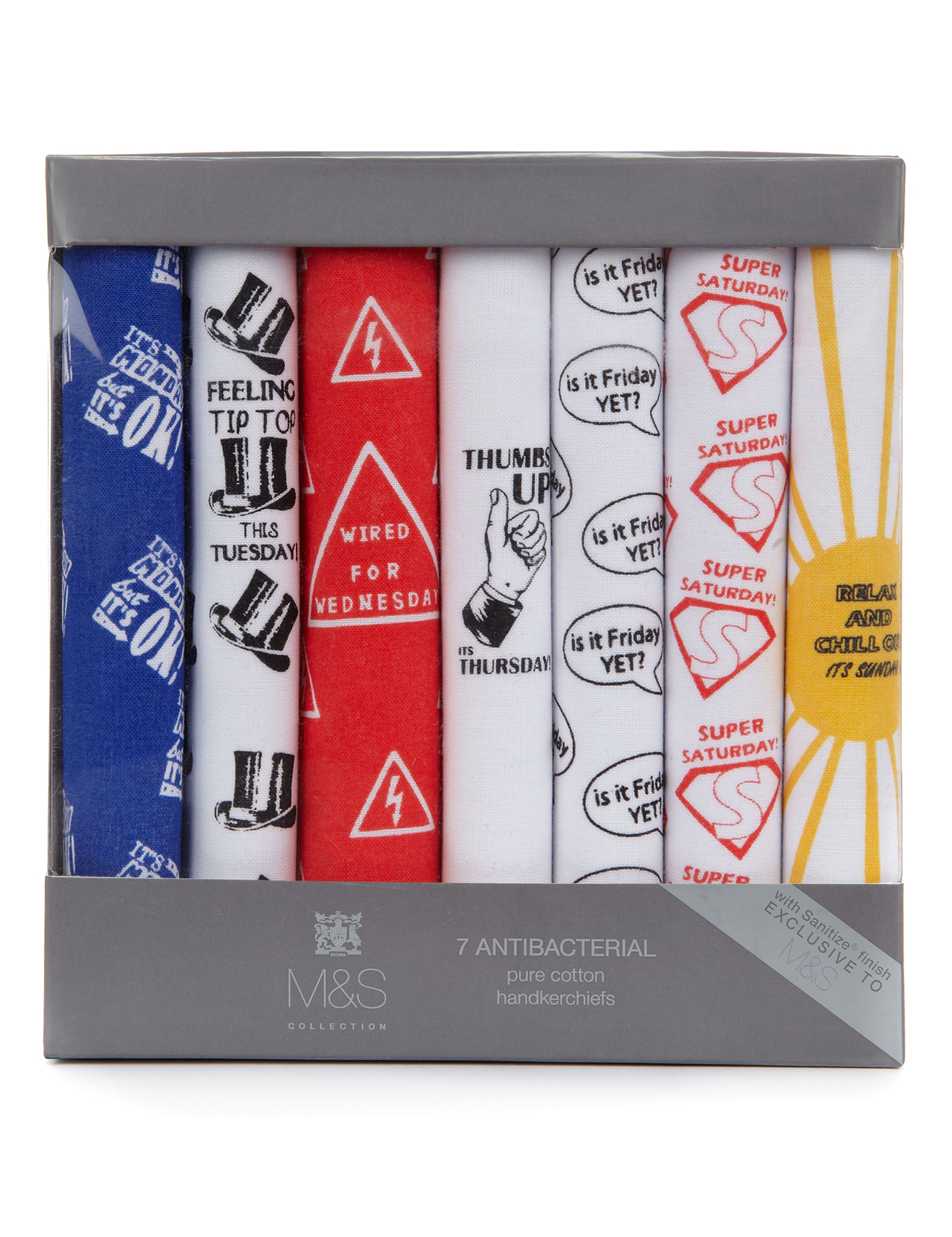 7 Pack Pure Cotton Days of the Week Handkerchiefs | M&S Collection | M&S