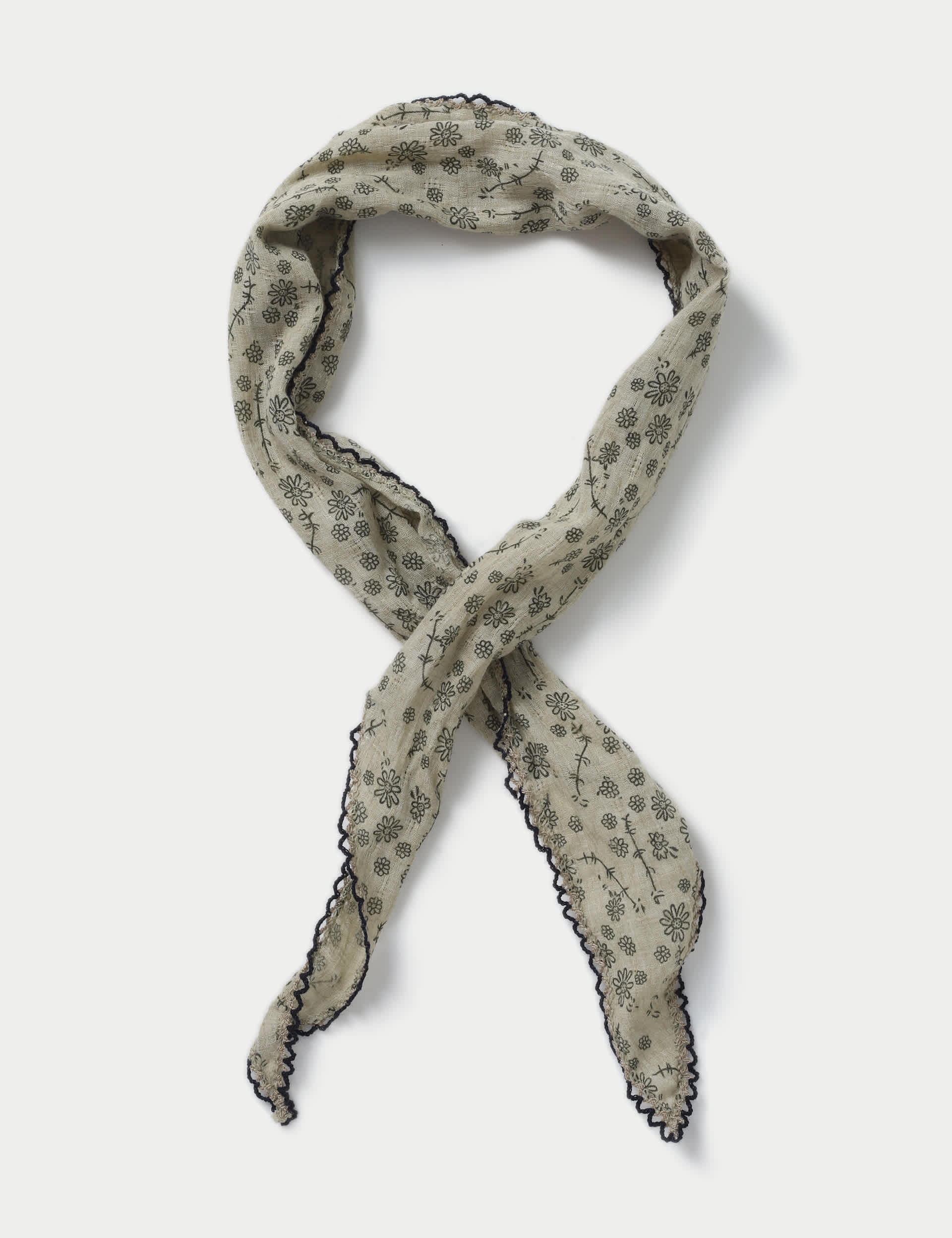 Cotton Scallop Edge Green Scarf | M&S