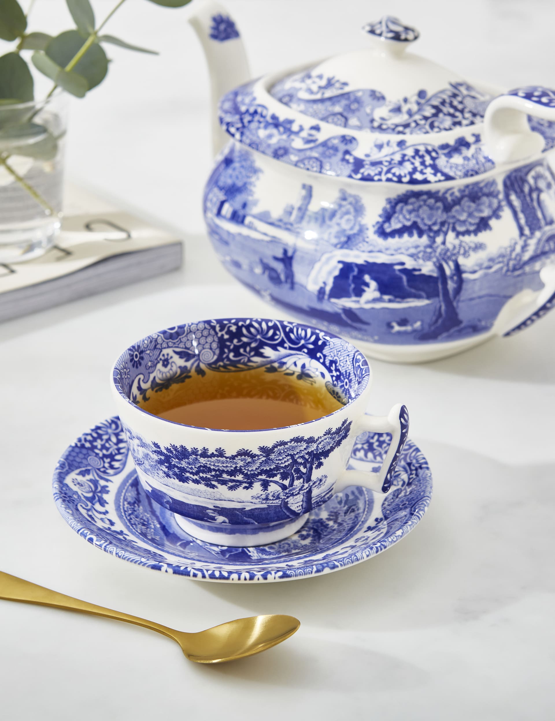 Set of 4 Blue Italian Cups & Saucers | Spode | M&S