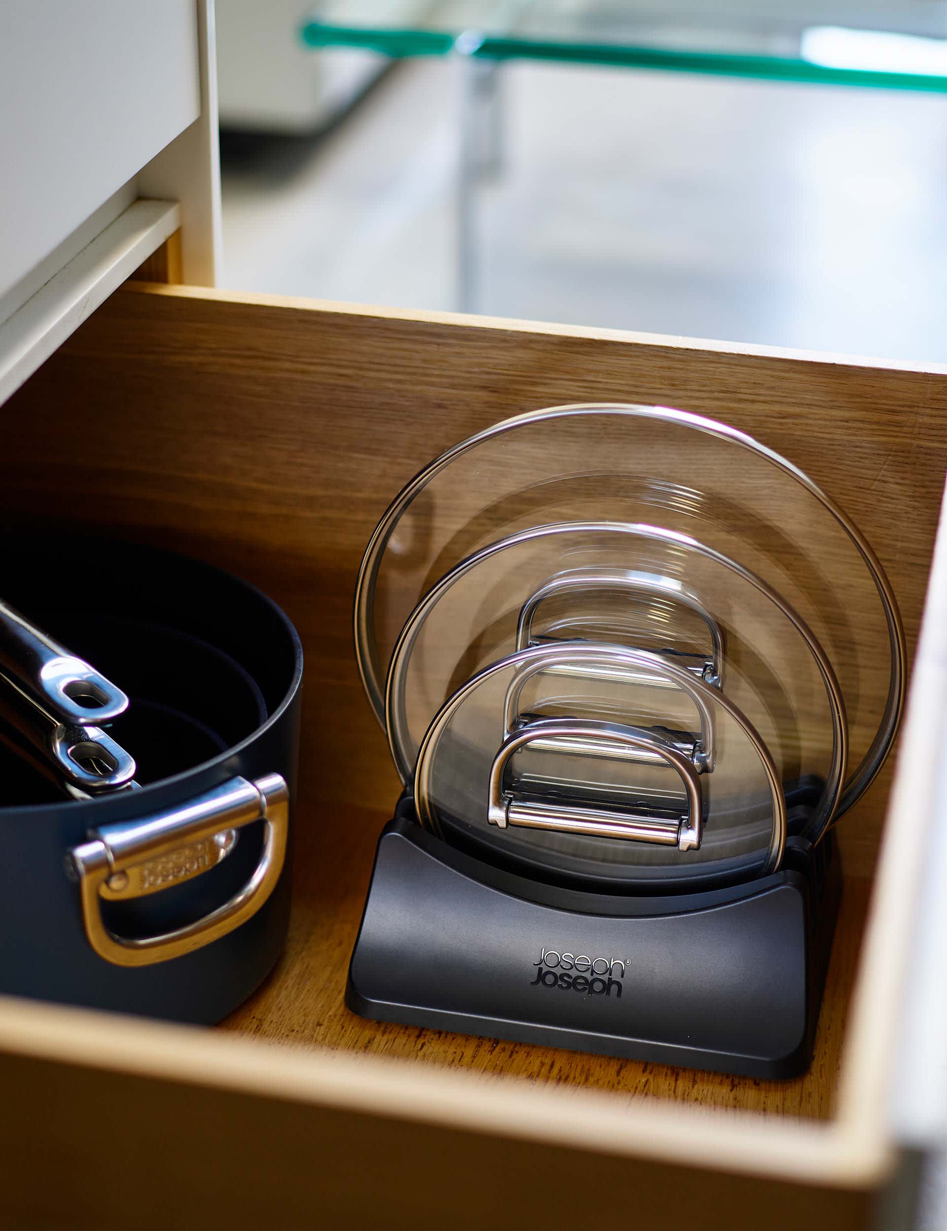 3pc Space Stainless Steel Pan Lid Holder | Joseph Joseph | M&S