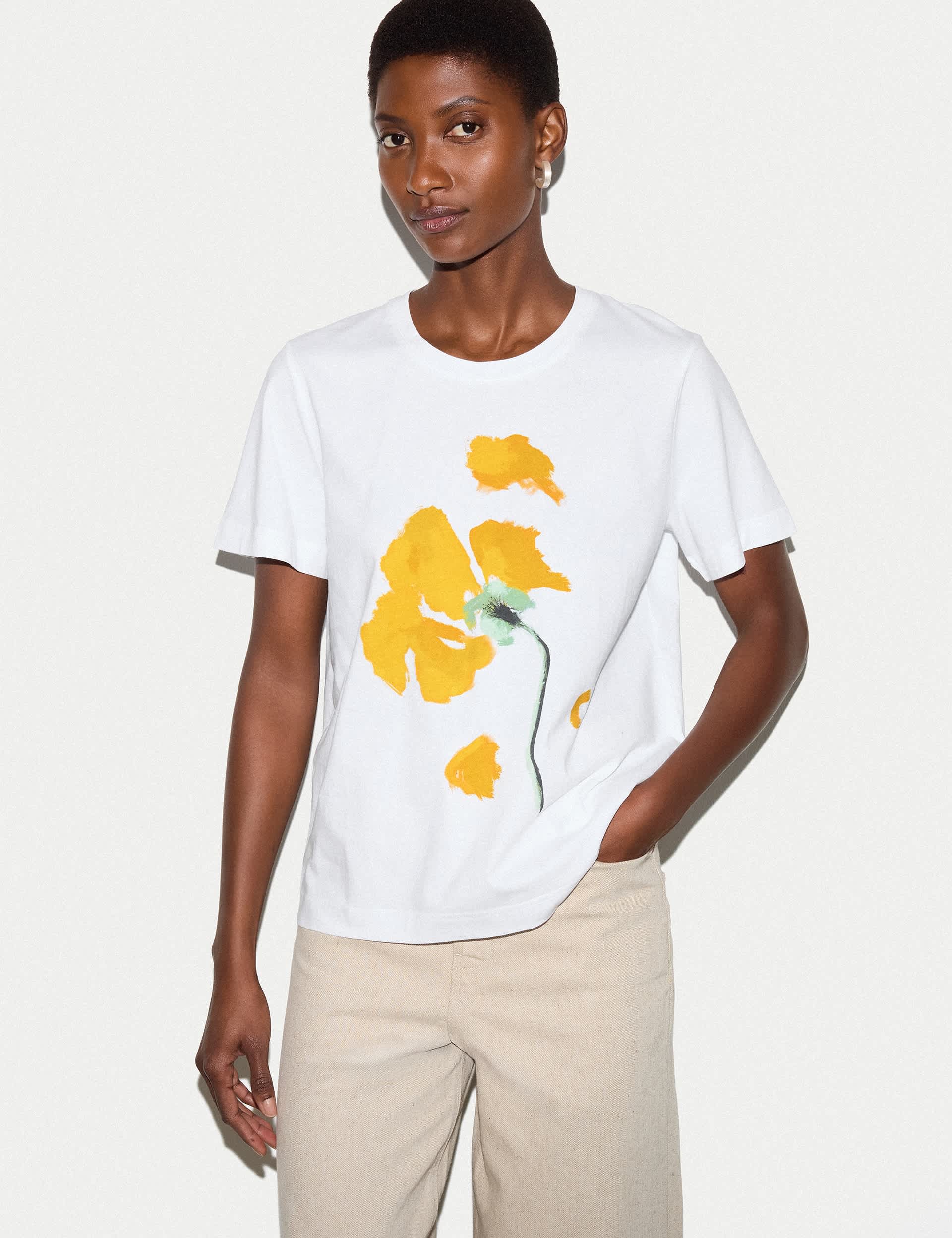 Pure Cotton Poppy Print T-Shirt by Jigsaw at M&S