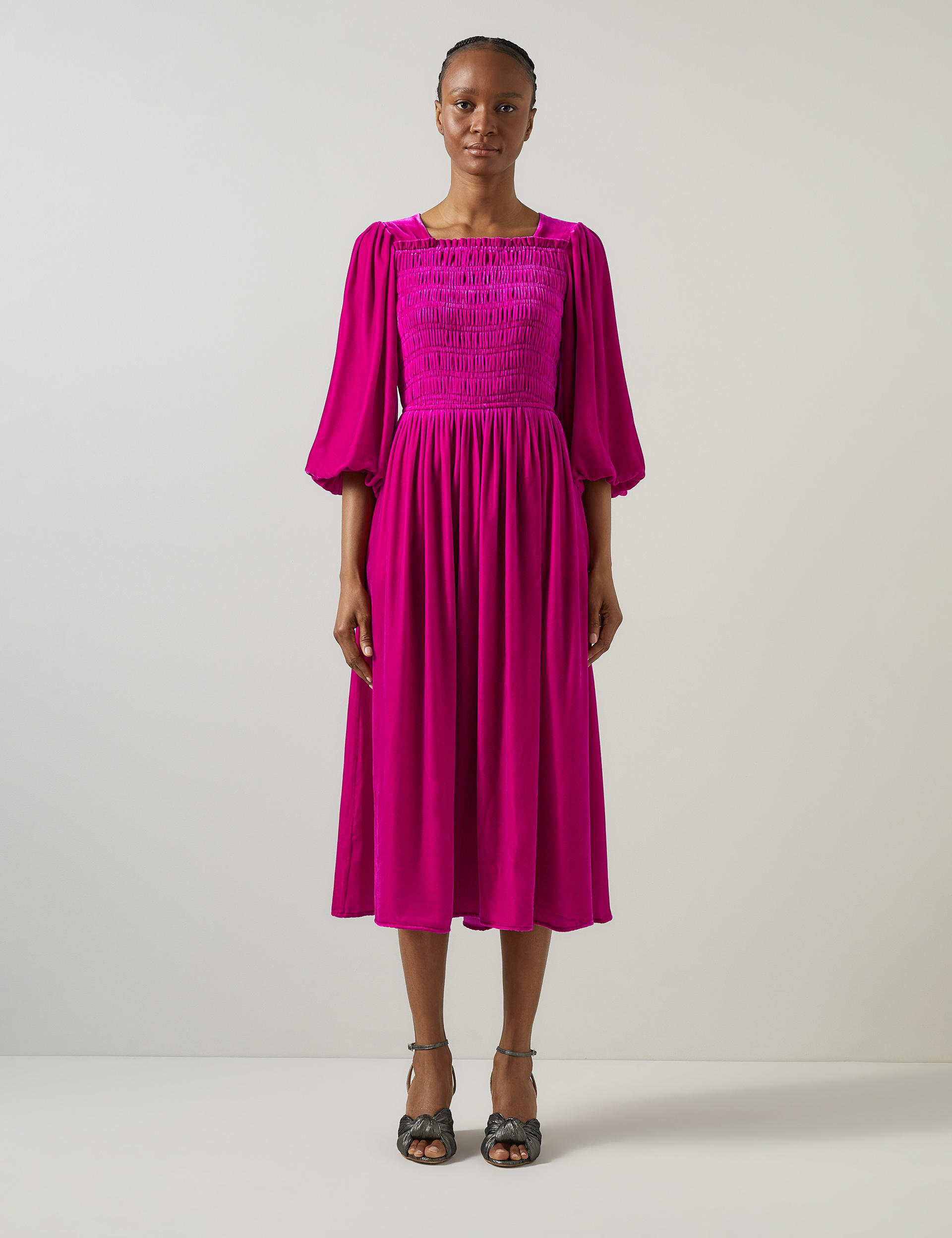 Velvet Midi Skater Dress with Silk | LK BENNETT | M&S