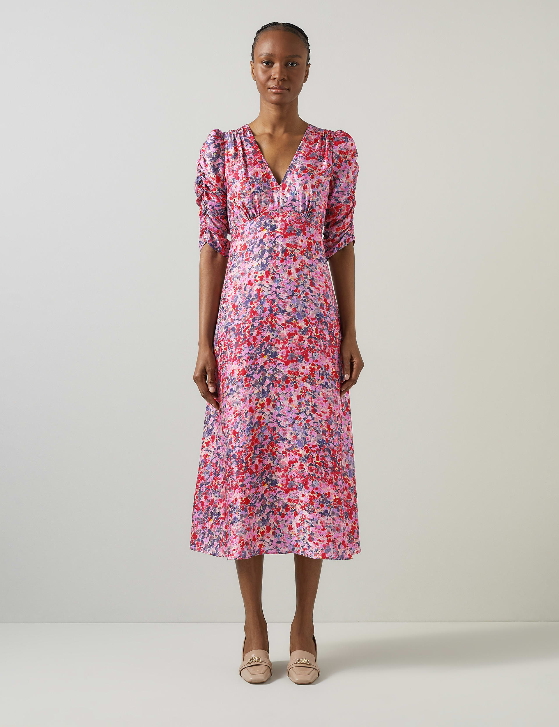 Silk Blend Floral V Neck Midi Dress | LK BENNETT | M&S
