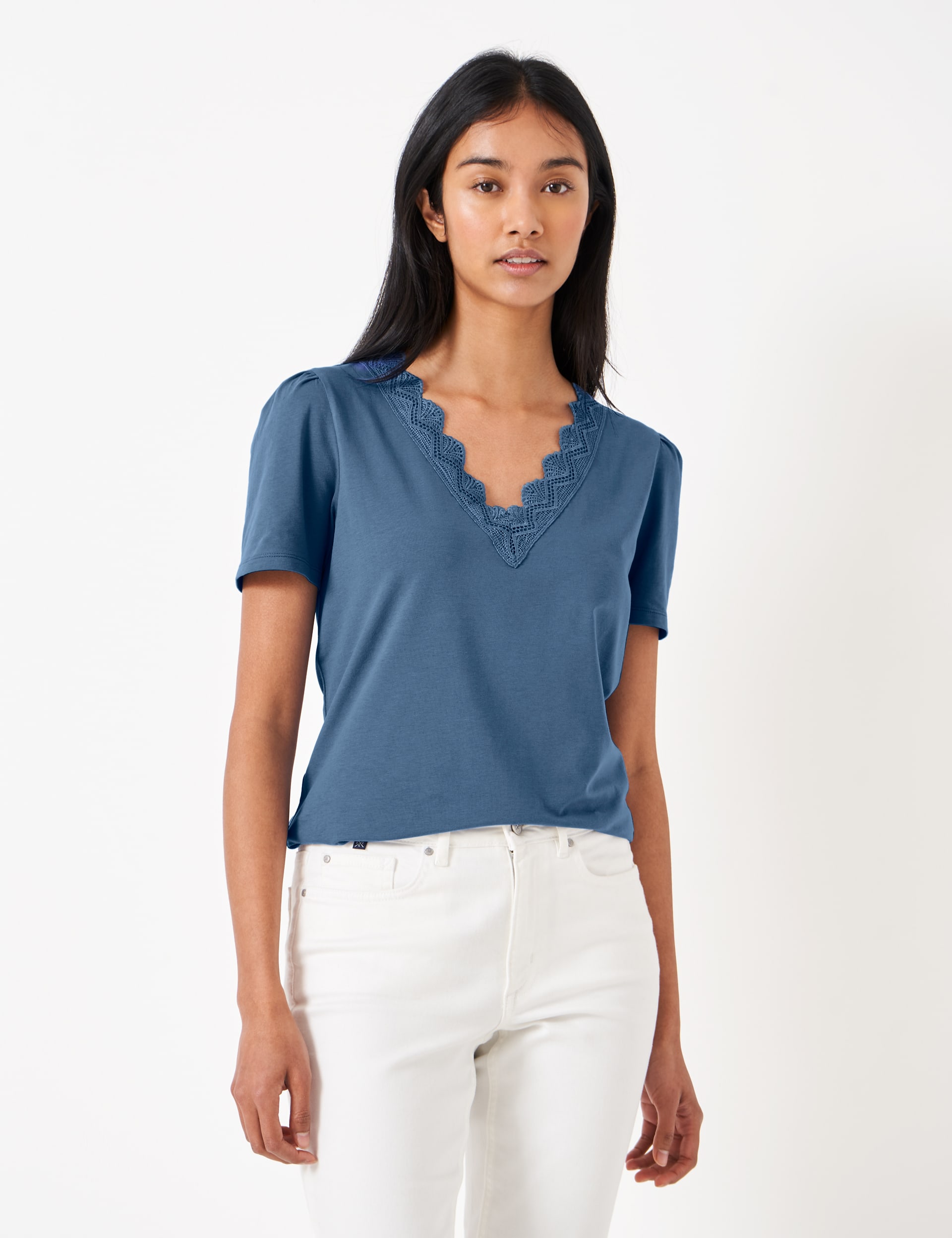 Cotton Rich Lace Insert Top | Crew Clothing | M&S