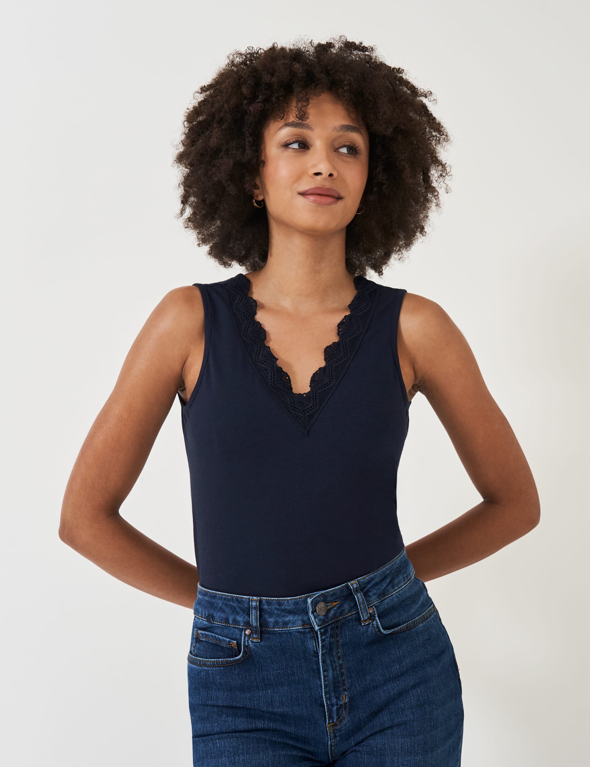 Cotton Rich V-Neck Lace Insert Vest | Crew Clothing | M&S