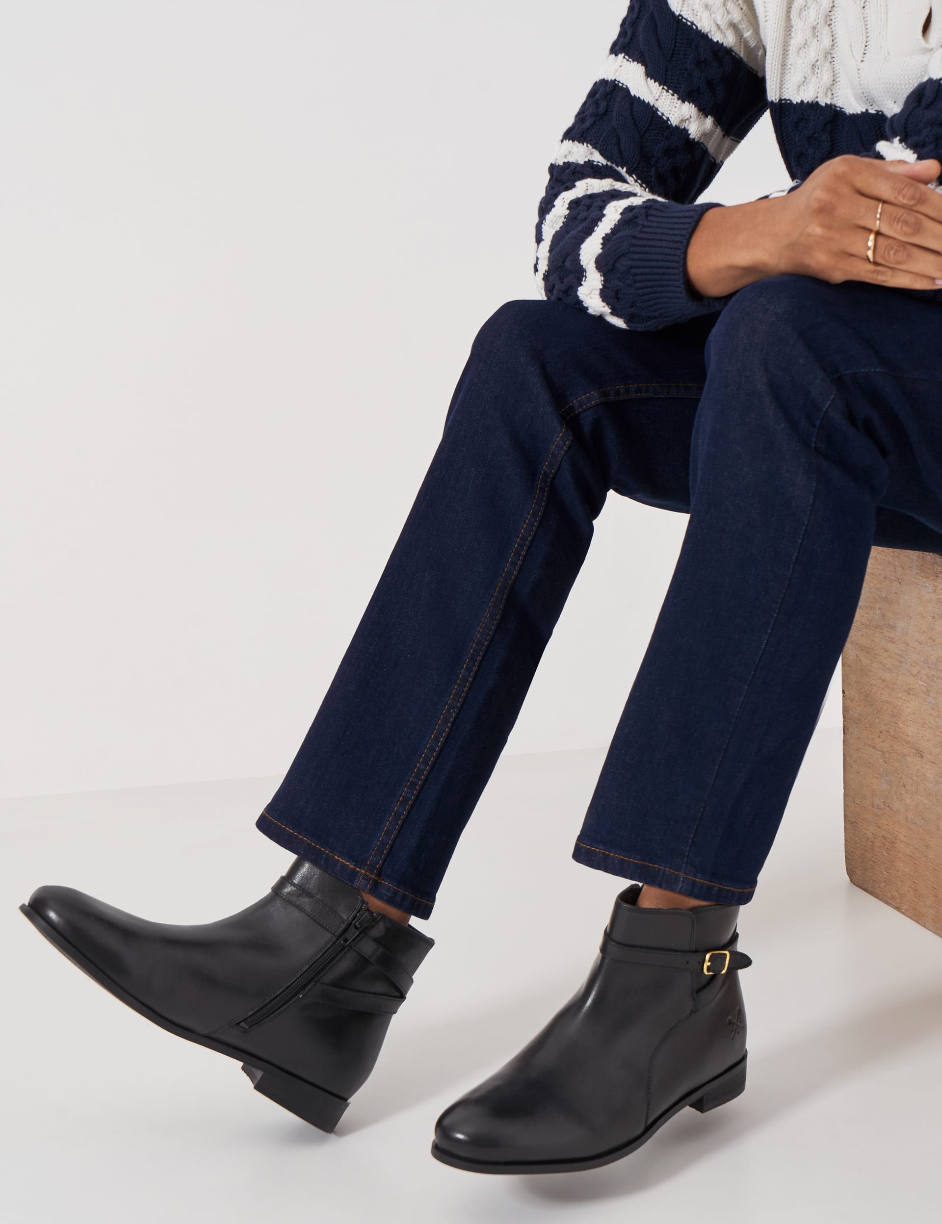 Leather Buckle Flat Round Toe Ankle Boots | Crew Clothing | M&S