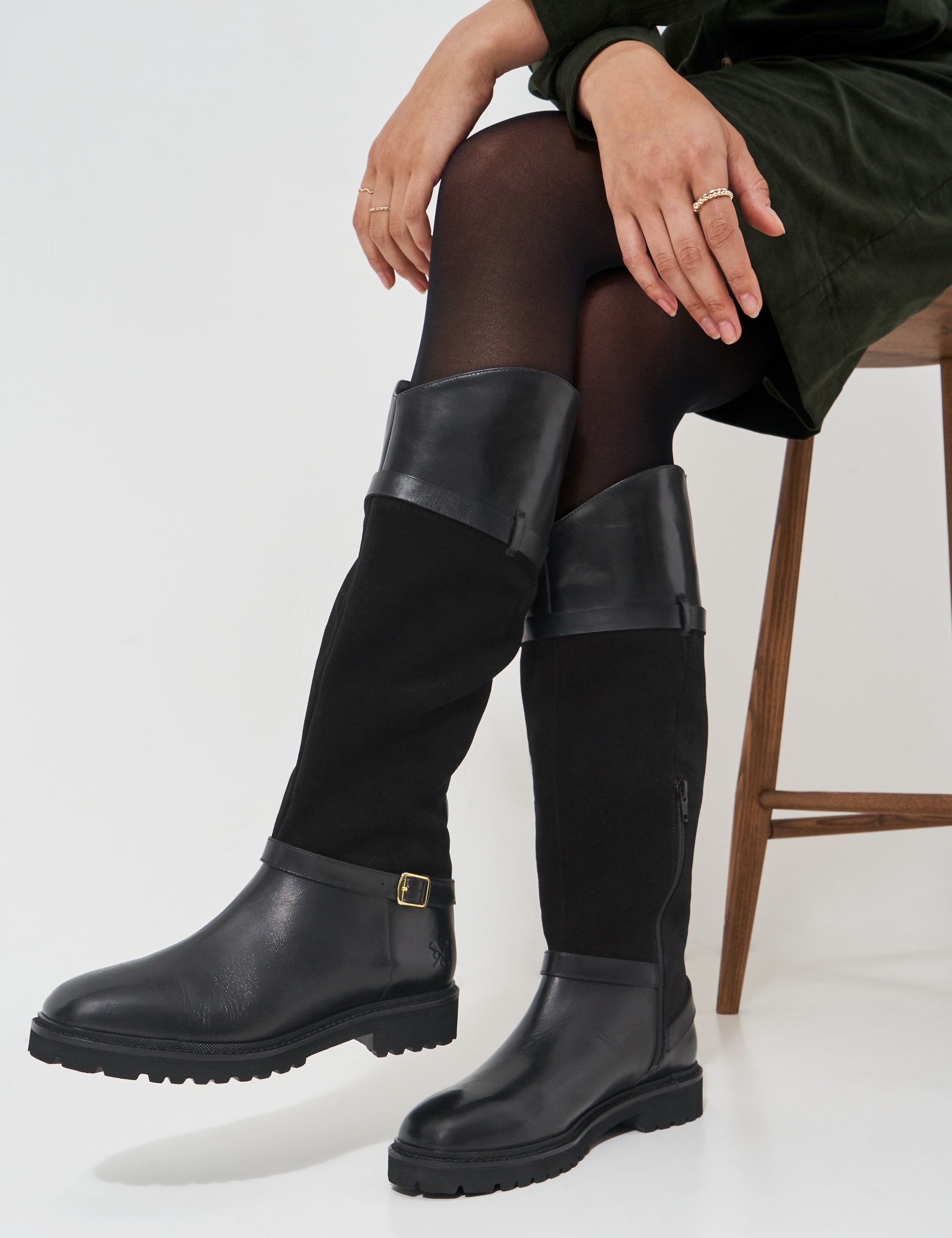 Leather Platform Knee High Boots | Crew Clothing | M&S
