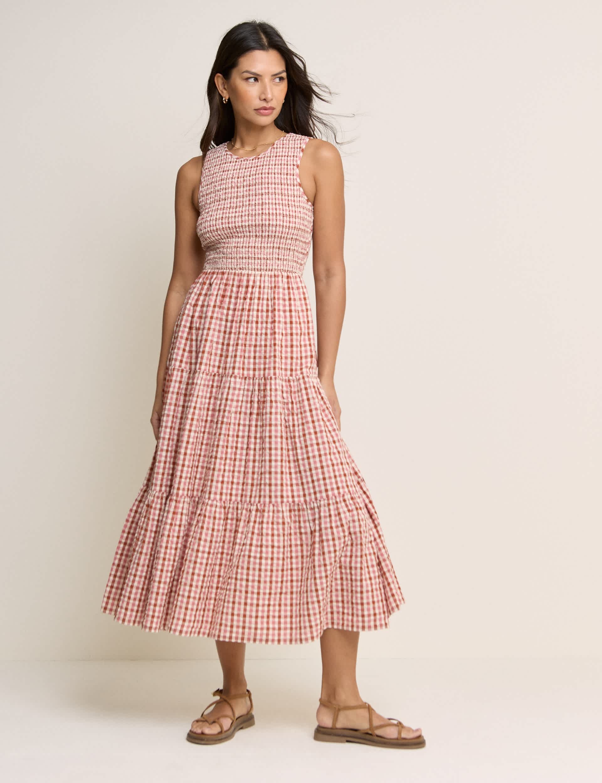 Pure Cotton Gingham Midaxi Waisted Dress | Nobody's Child | M&S IE