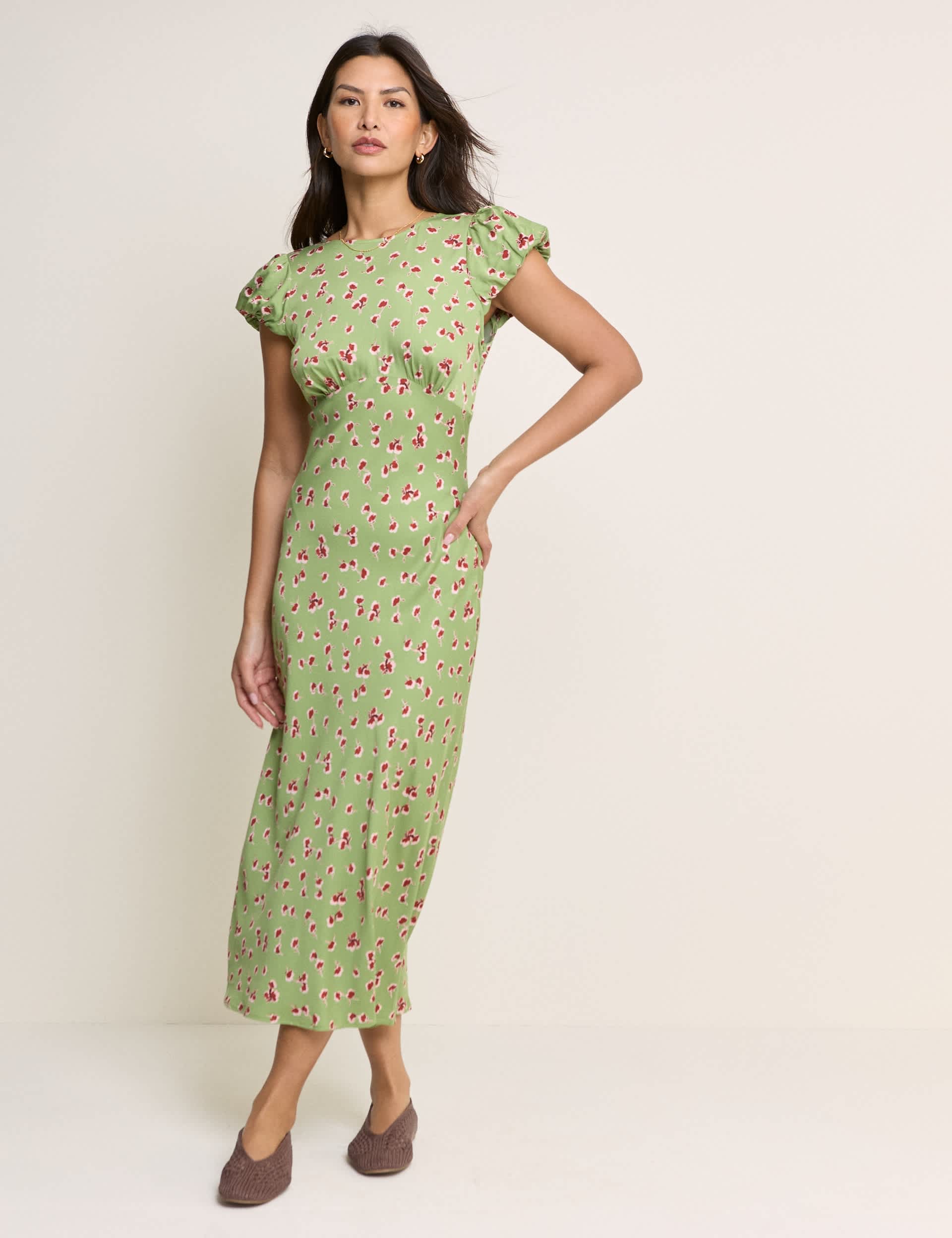 Floral Crew Neck Puff Sleeve Midi Tea Dress | Nobody's Child | M&S