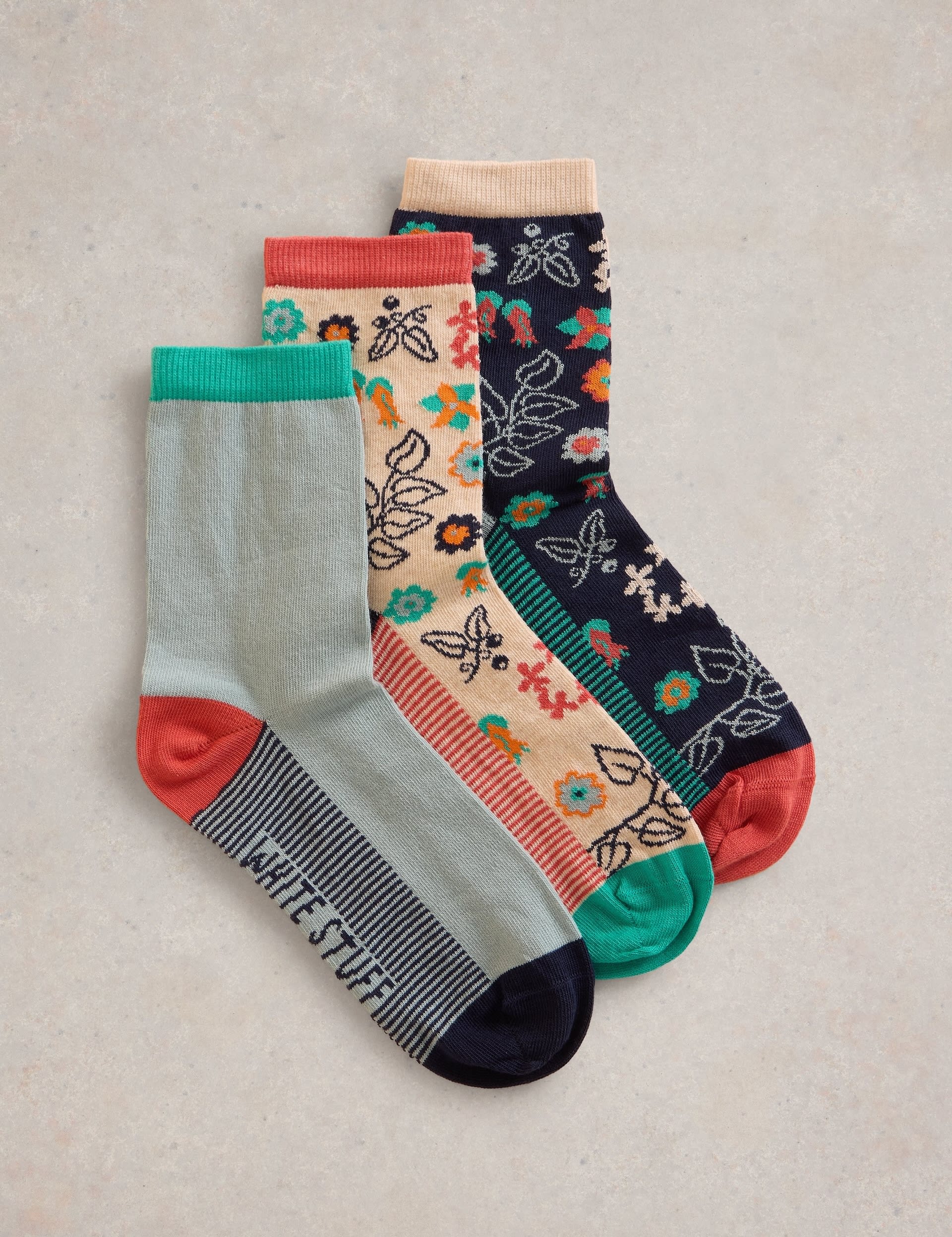 3pk Cotton Rich Floral Ankle High Socks | White Stuff | M&S