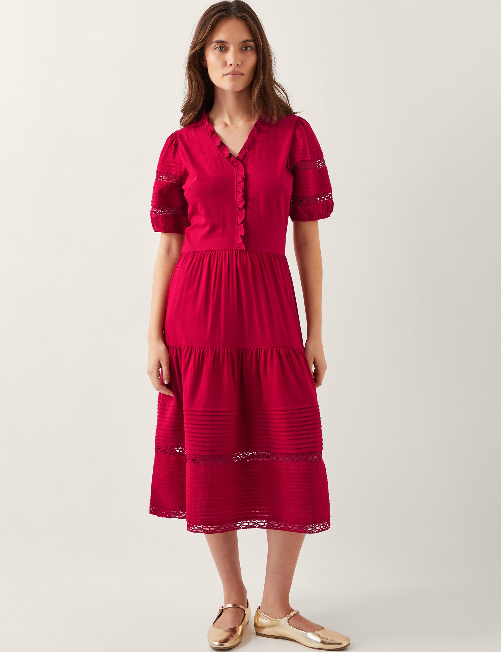 Pure Cotton V-Neck Midi Tiered Dress | Monsoon | M&S