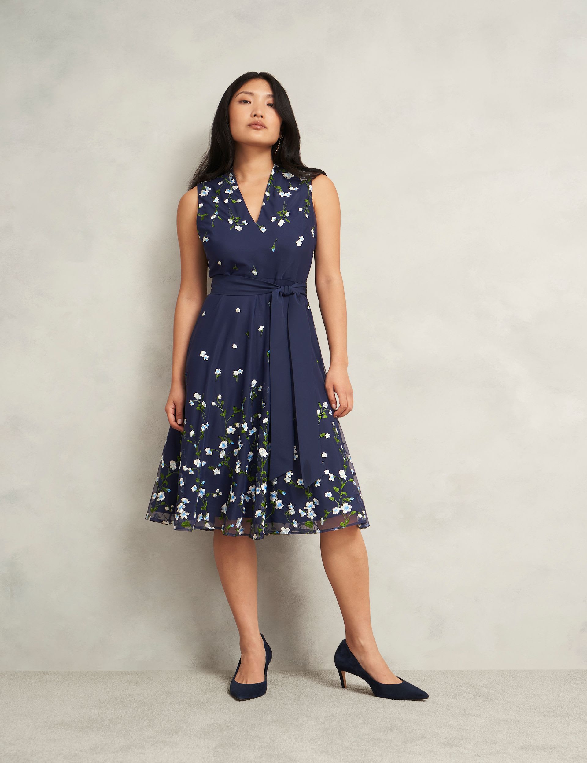 Embroidered V-Neck Knee Length Wrap Dress | HOBBS | M&S