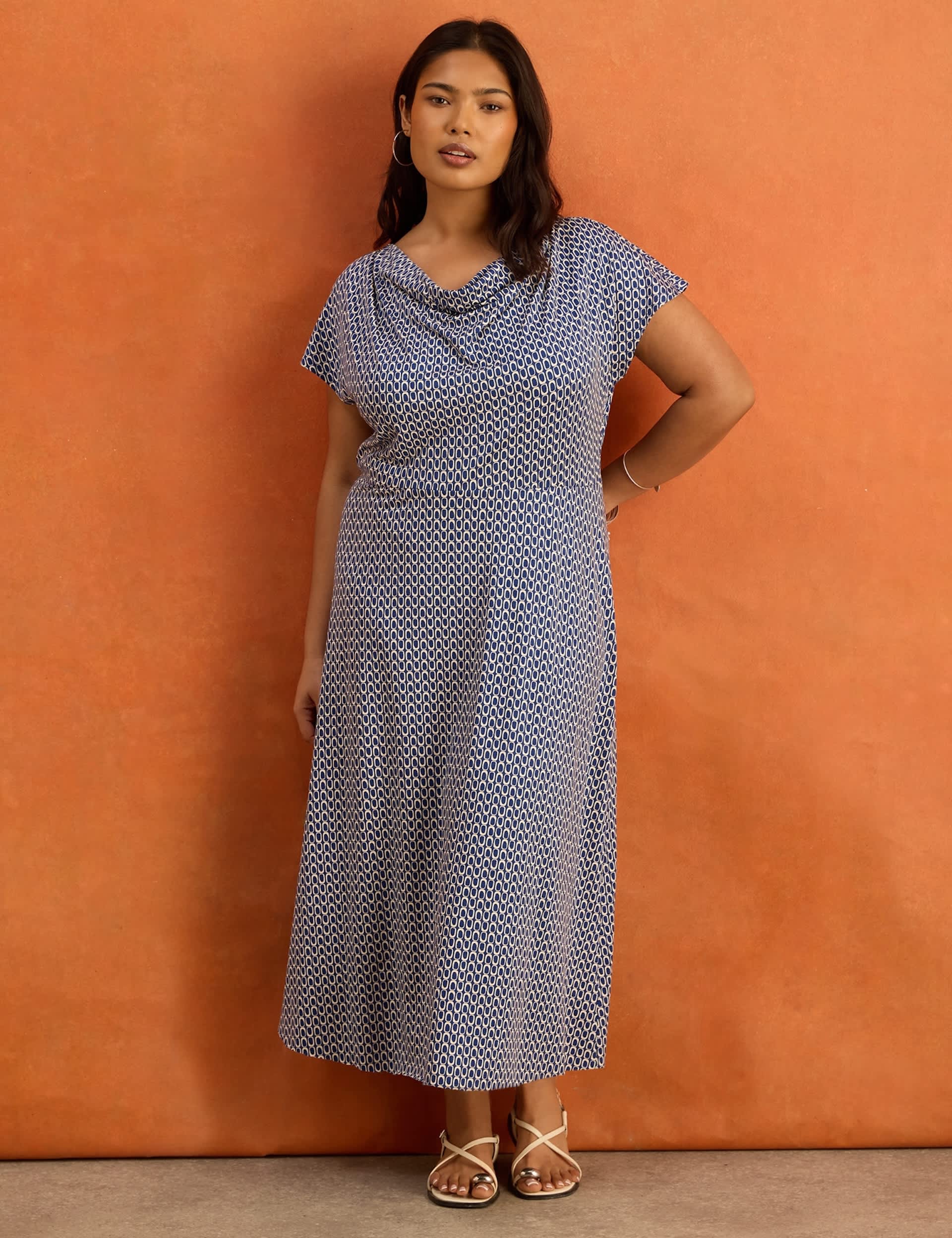 JERSEY GEOMETRIC COWL NECK MAXI SKATER DRESS | LIVE UNLIMITED LONDON | M&S
