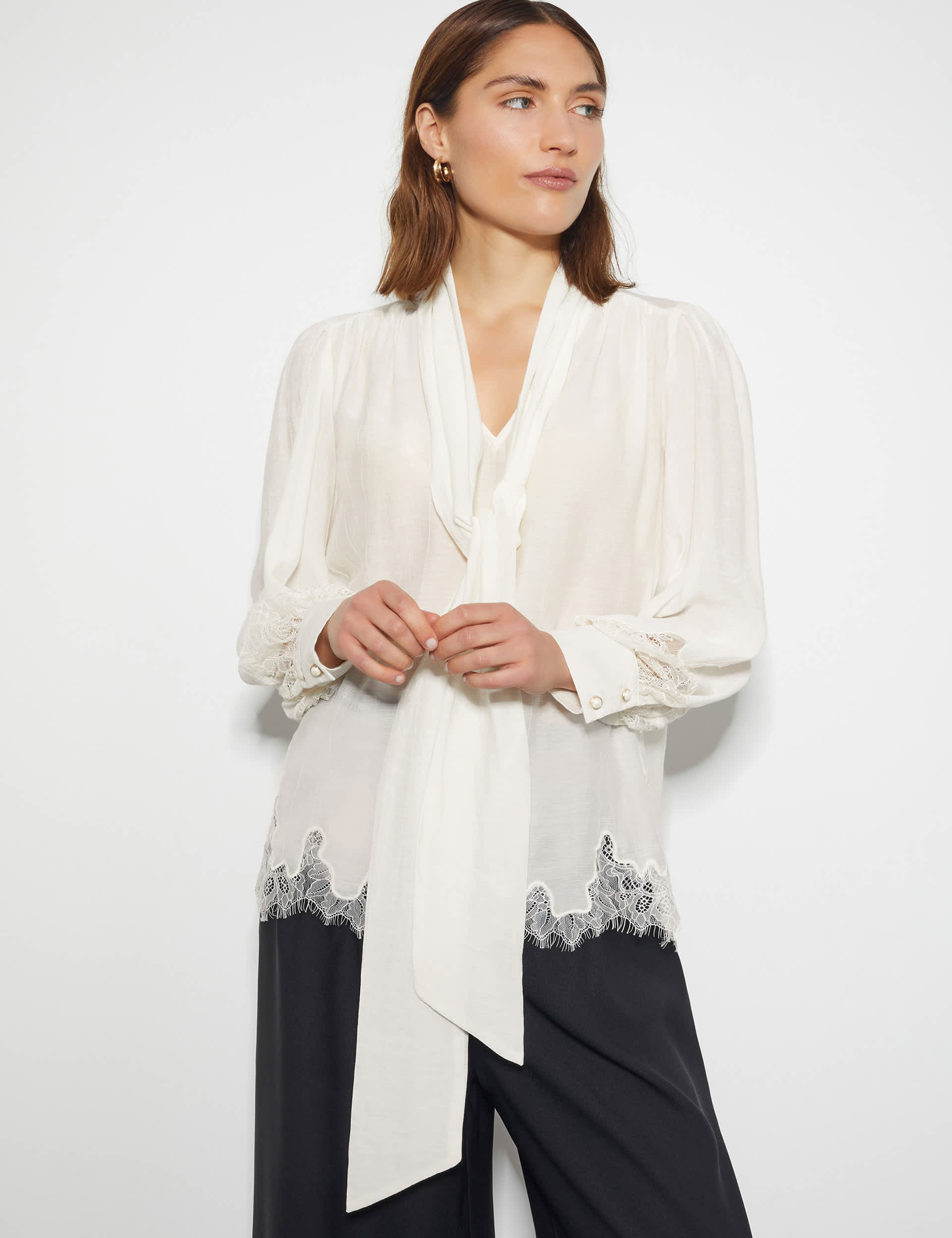 Lace Tie Neck Blouse | Monsoon | M&S