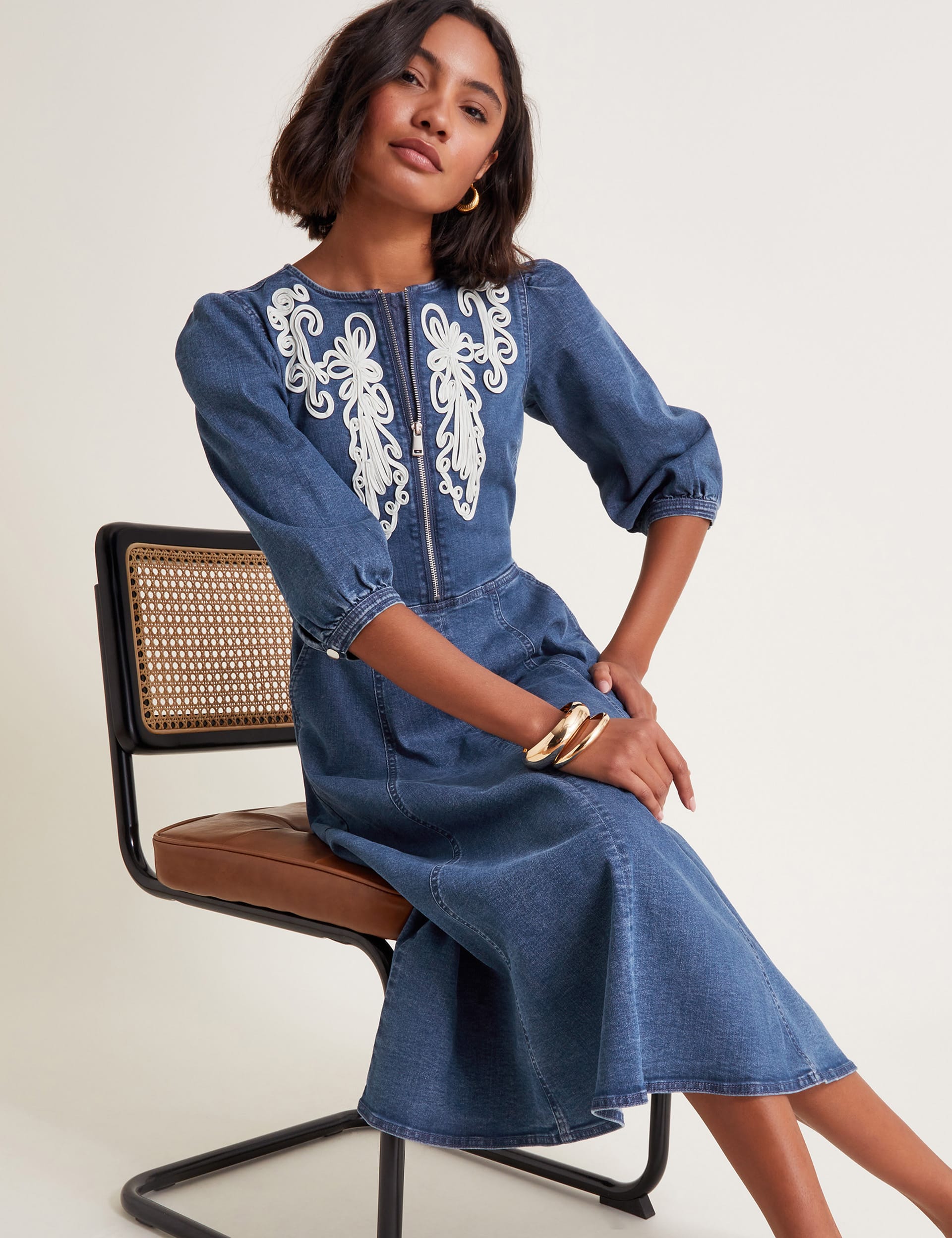 Cotton Rich Embroidered Skater Dress | Monsoon | M&S