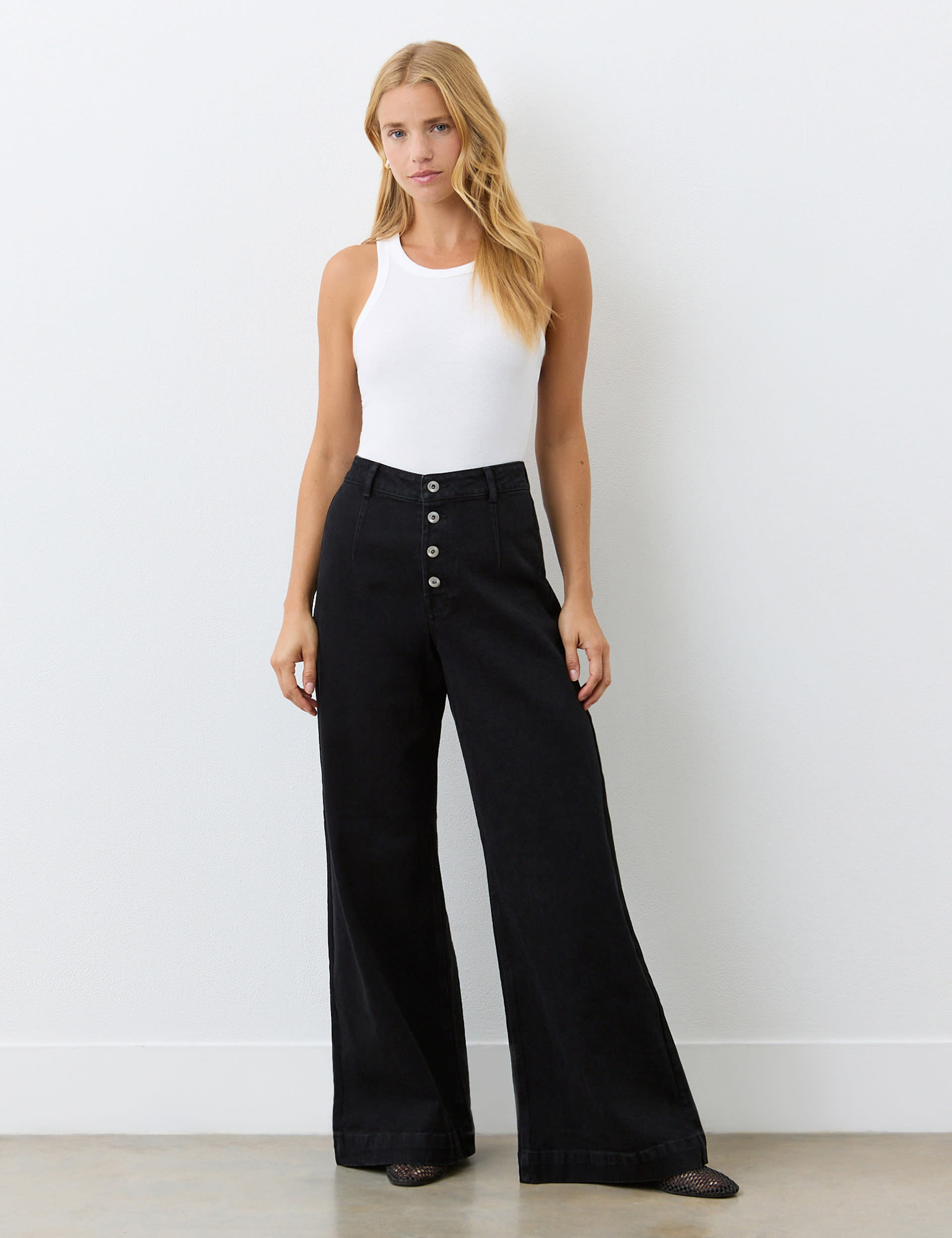 HIGH WAISTED BUTTON FRONT WIDE LEG JEANS | FINERY LONDON | M&S