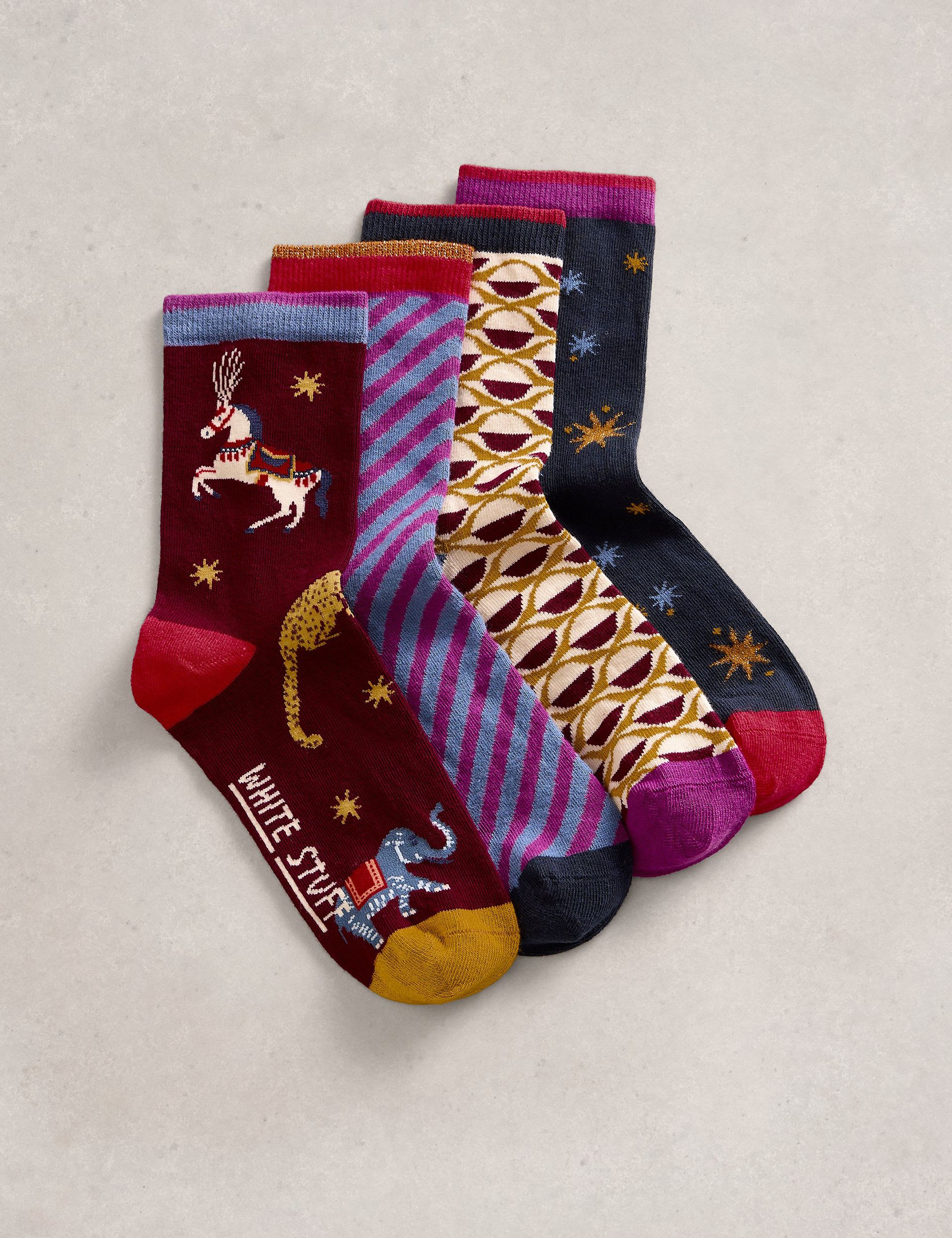 4pk Cotton Rich Circus Ankle Socks | White Stuff | M&S