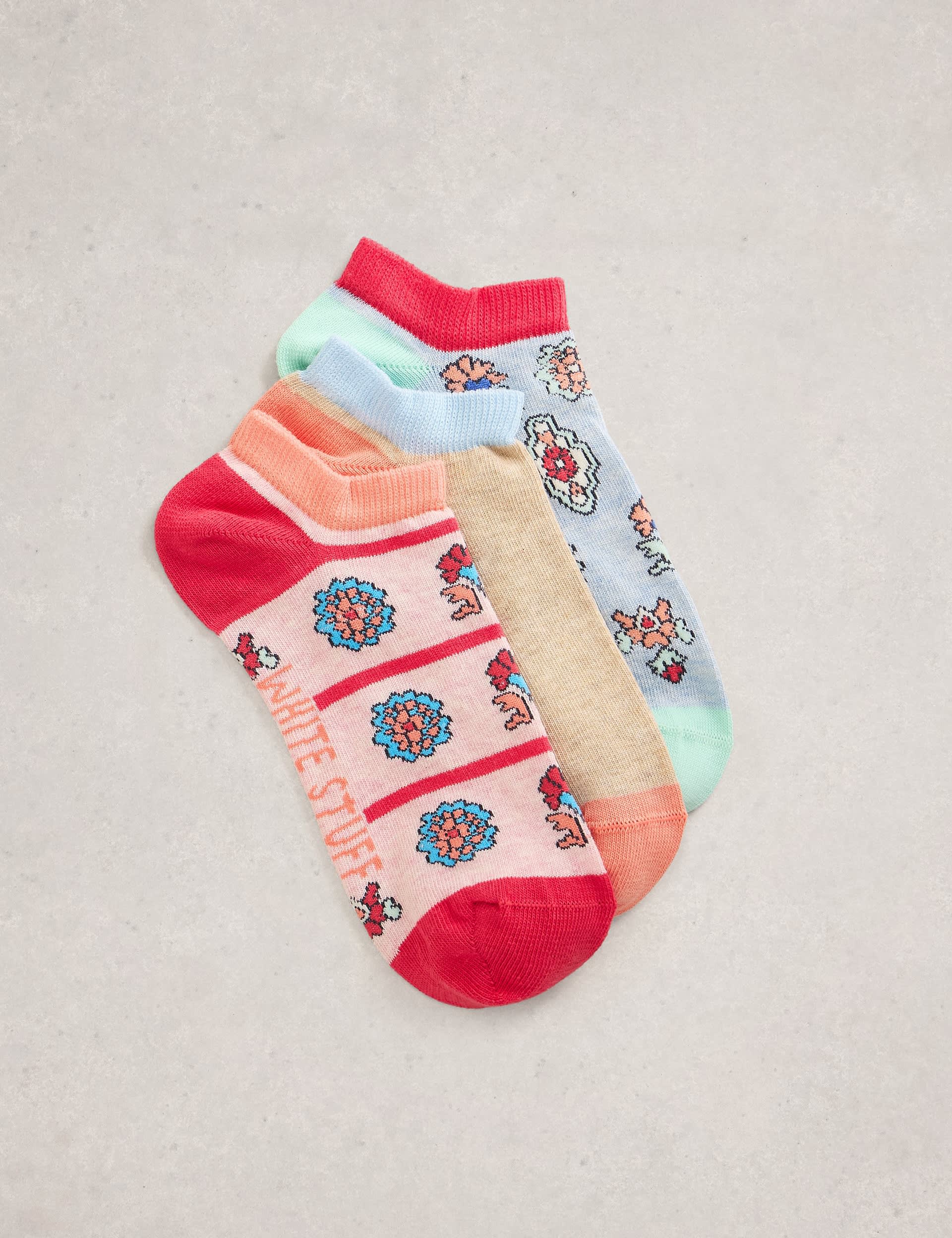 3 Pack Cotton Rich Tile Print Trainer Socks | White Stuff | M&S