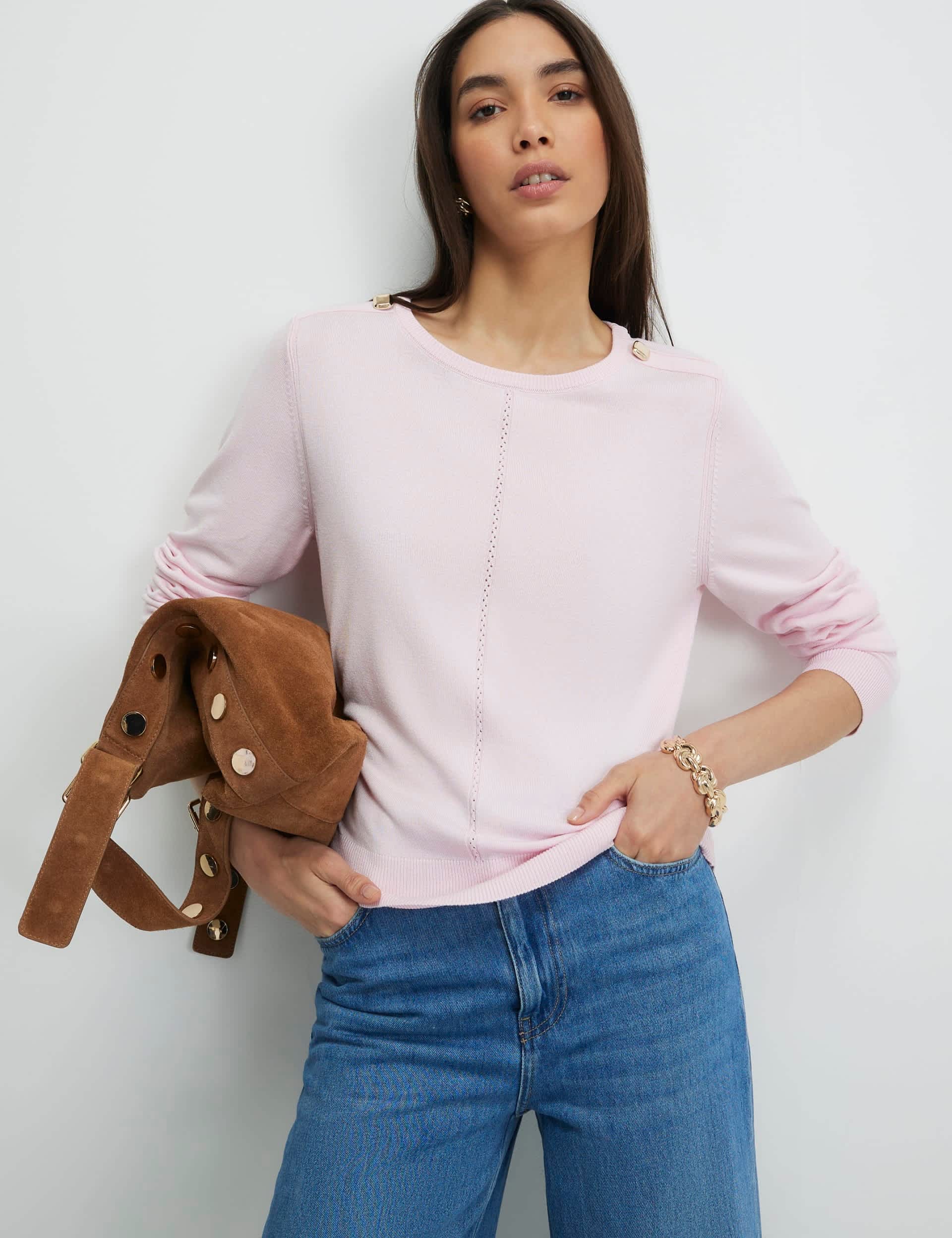 CREW NECK BUTTON DETAIL KNITTED TOP | RIVER ISLAND | M&S