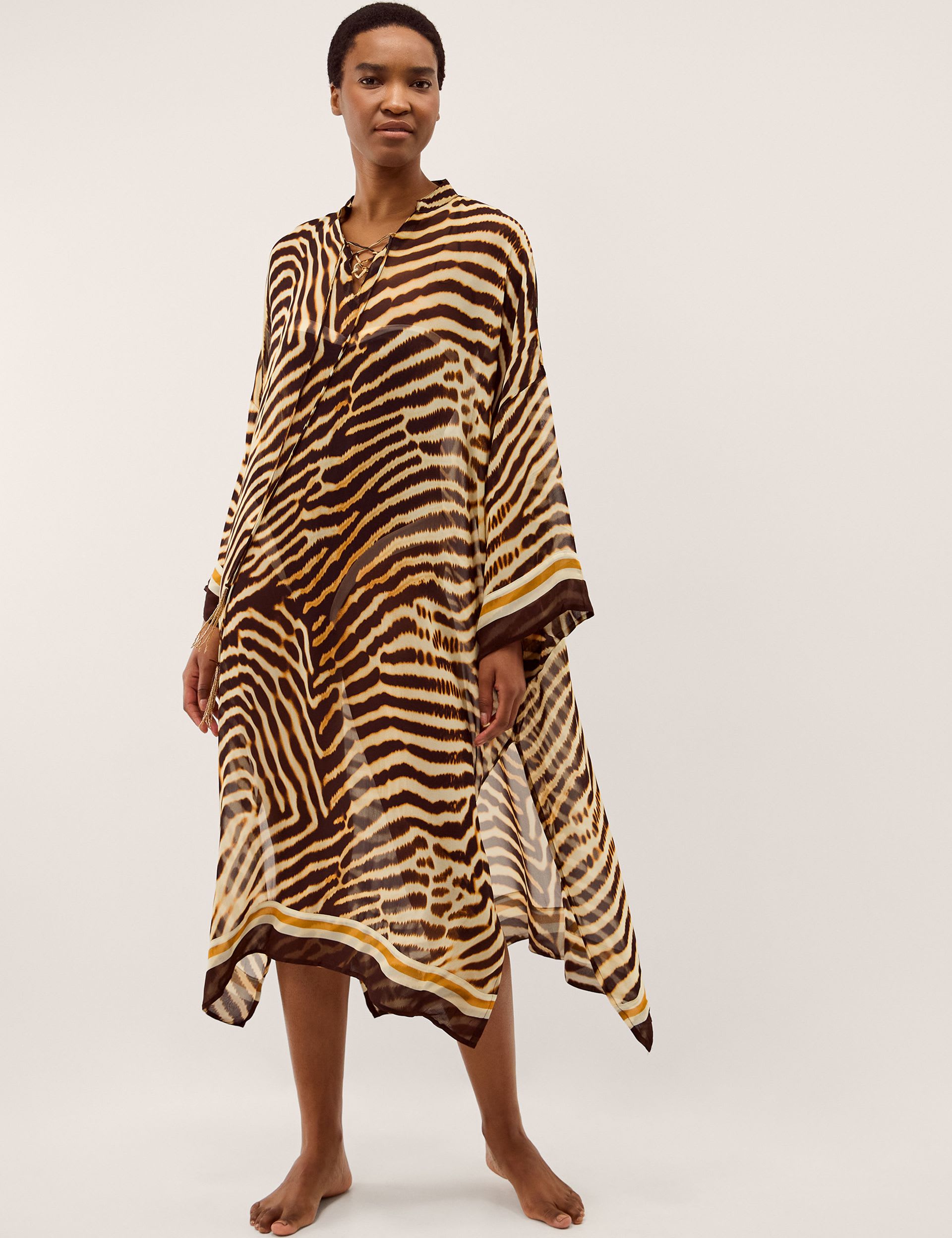Animal Print Tie Neck Midi Kaftan | Monsoon | M&S