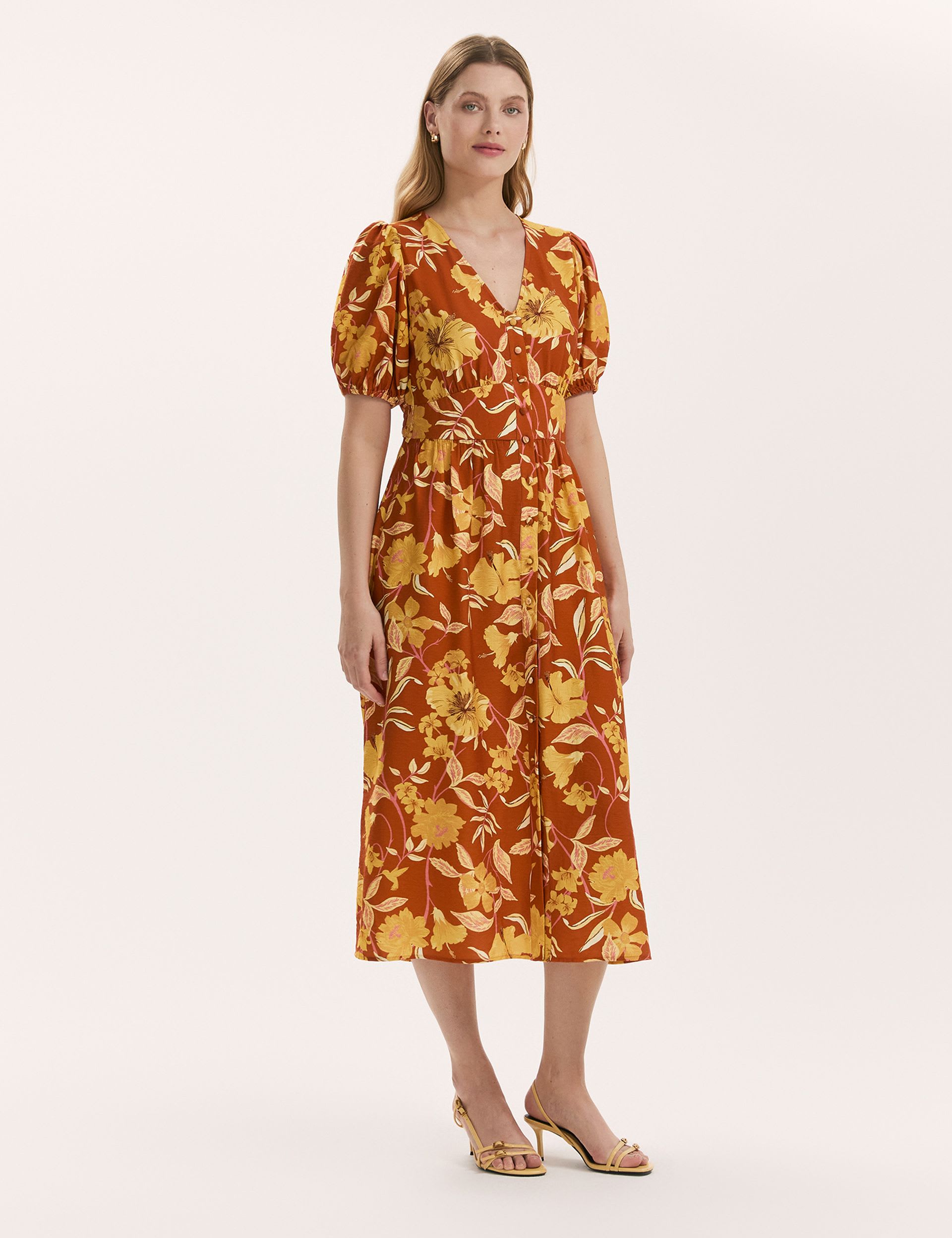 Floral V-Neck Midi Waisted Dress | Finery London | M&S