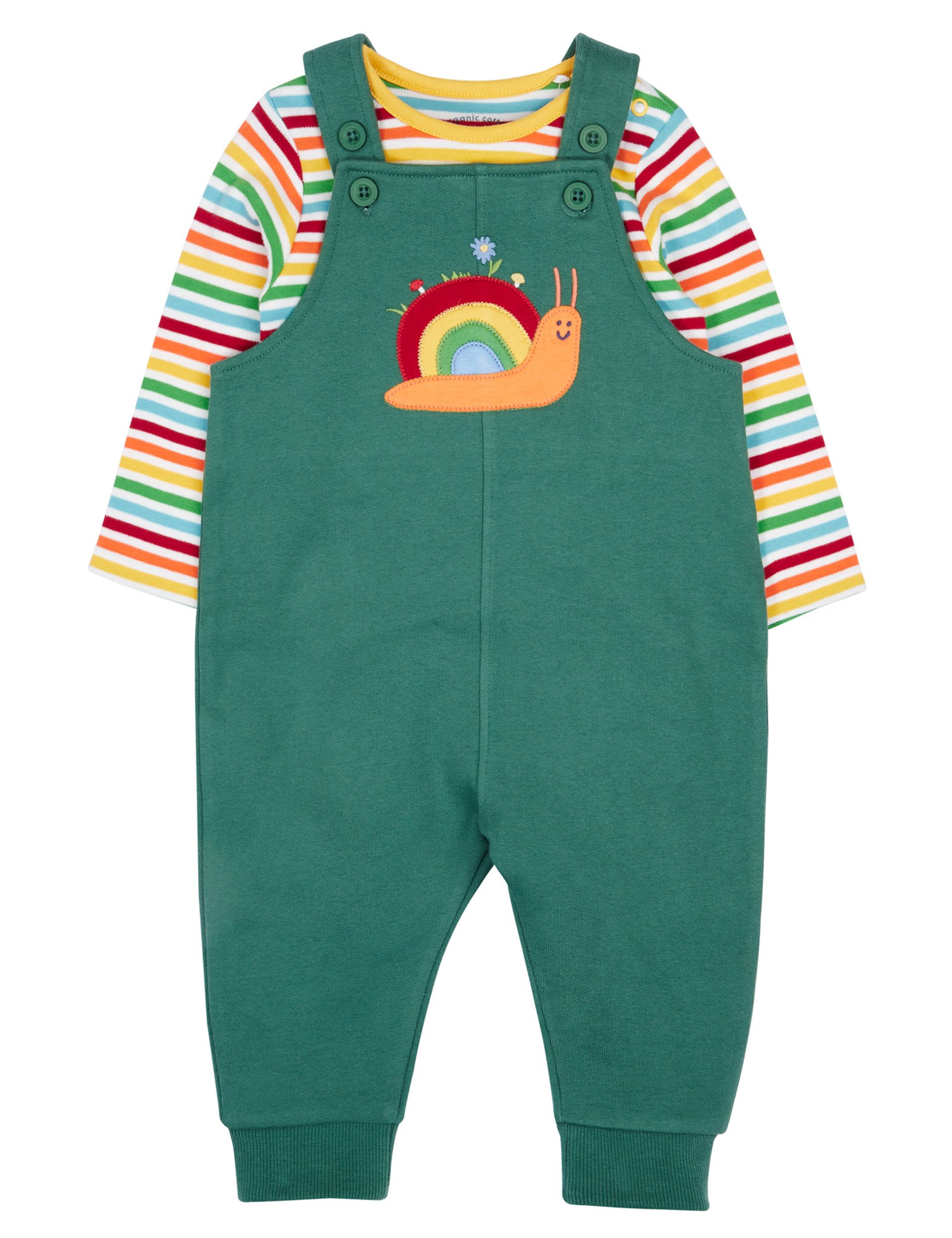 2pc Snail & Striped Dungaree Outfit (0-4 Yrs) | Frugi | M&S