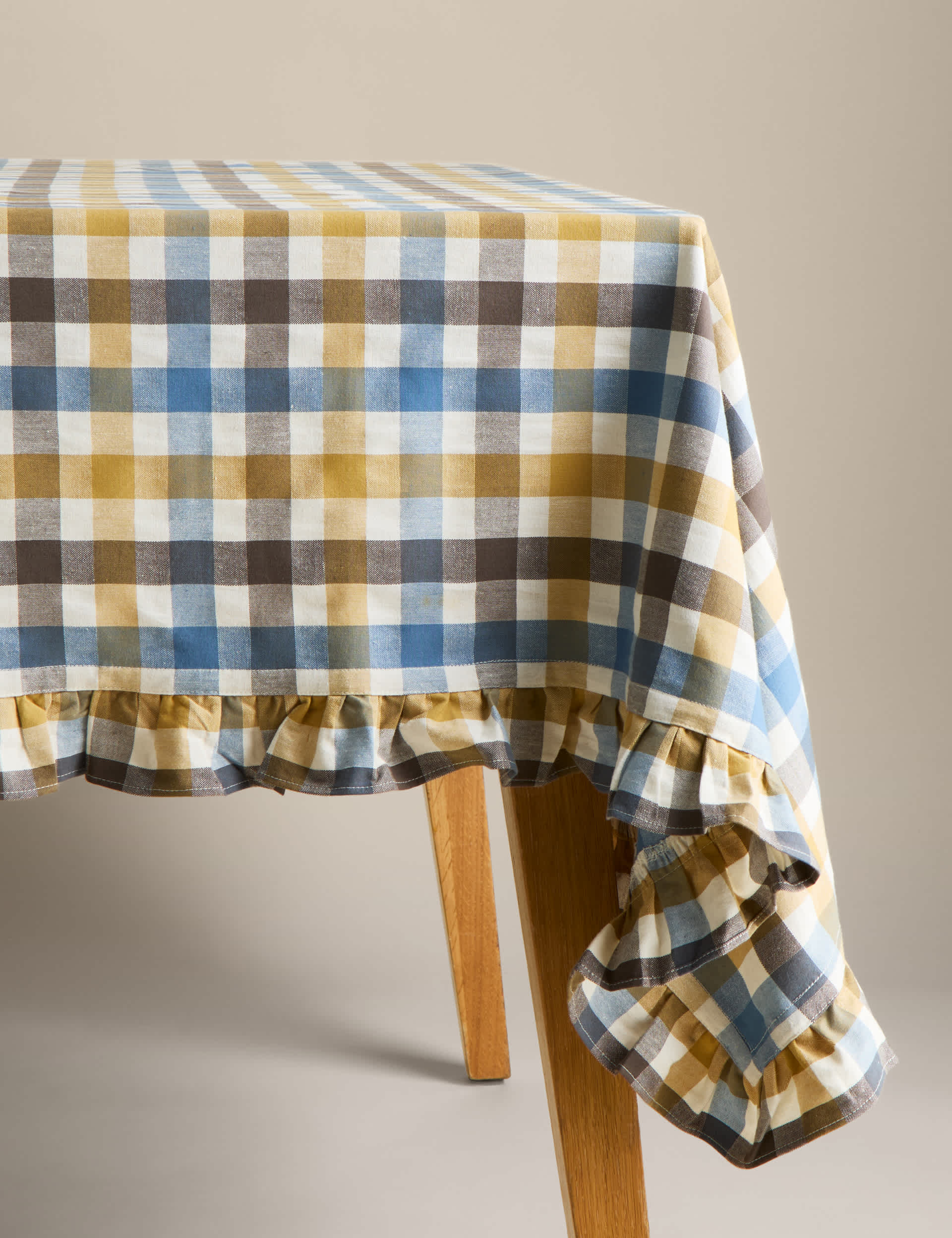Cotton with Linen Gingham Ruffle Tablecloth | M&S | M&S