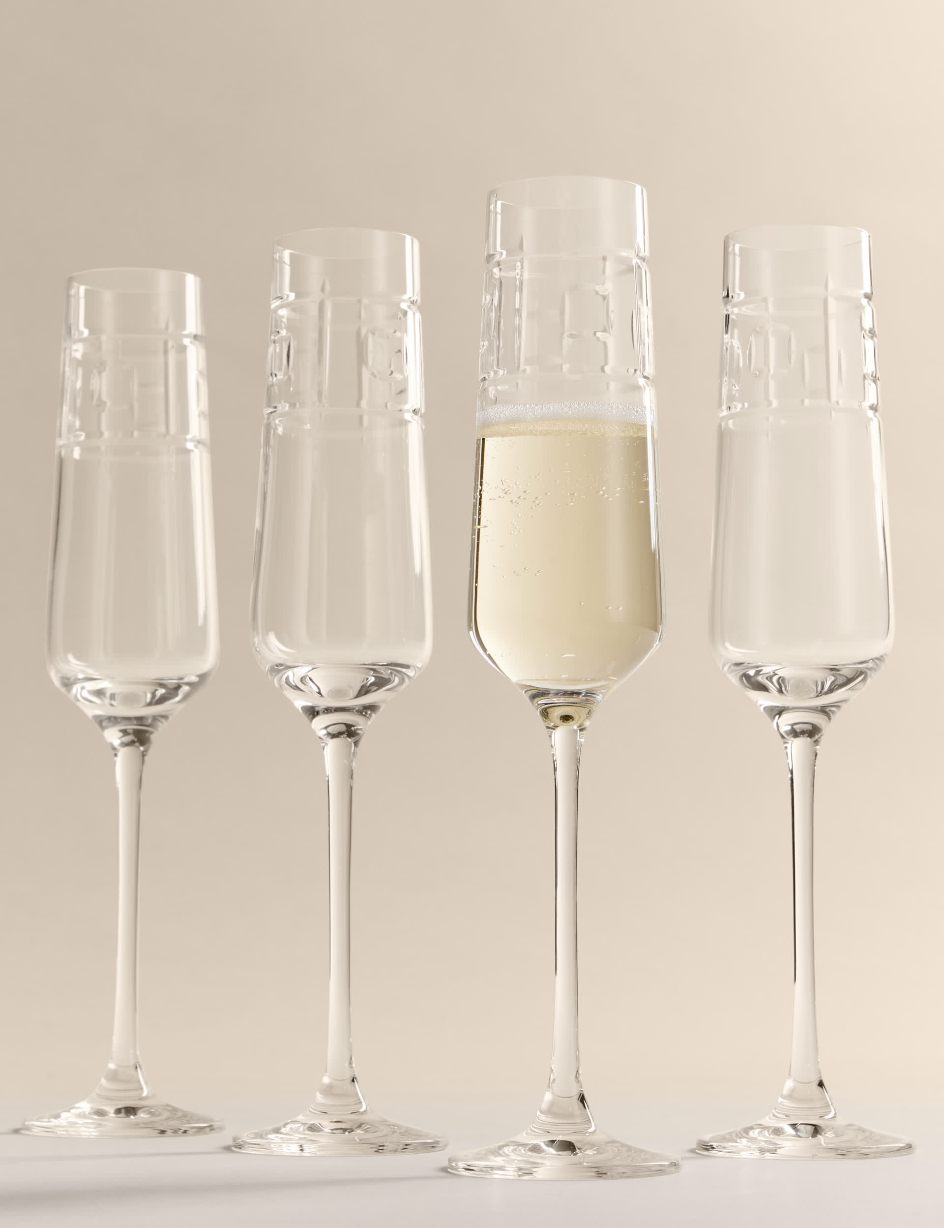 Set of 4 Etched Champagne Flutes | M&S X Kelly Hoppen | M&S