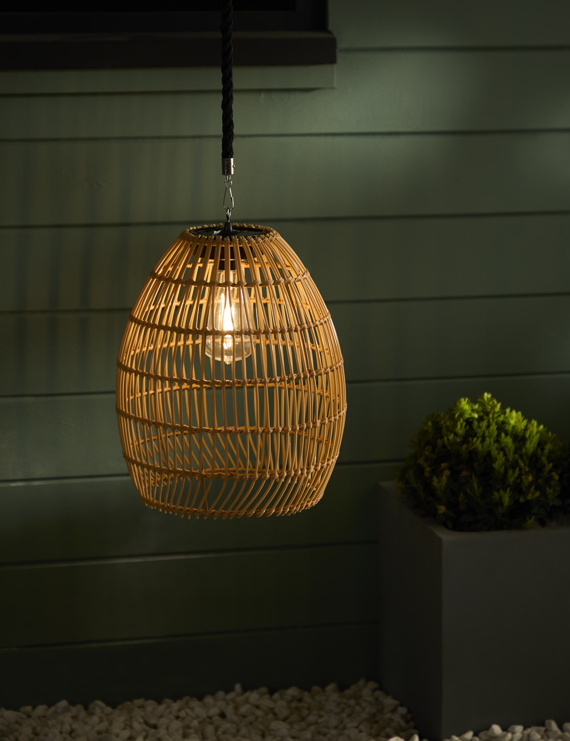 Rattan Effect Outdoor Solar Pendant Light | M&S Collection | M&S
