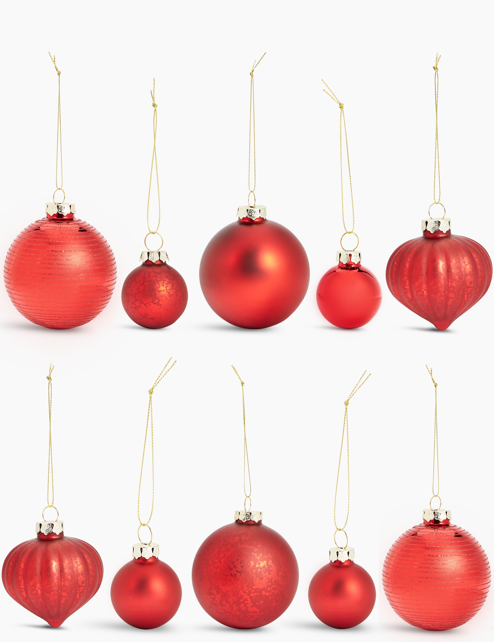 20 Pack Red Mix Glass Baubles | M&S