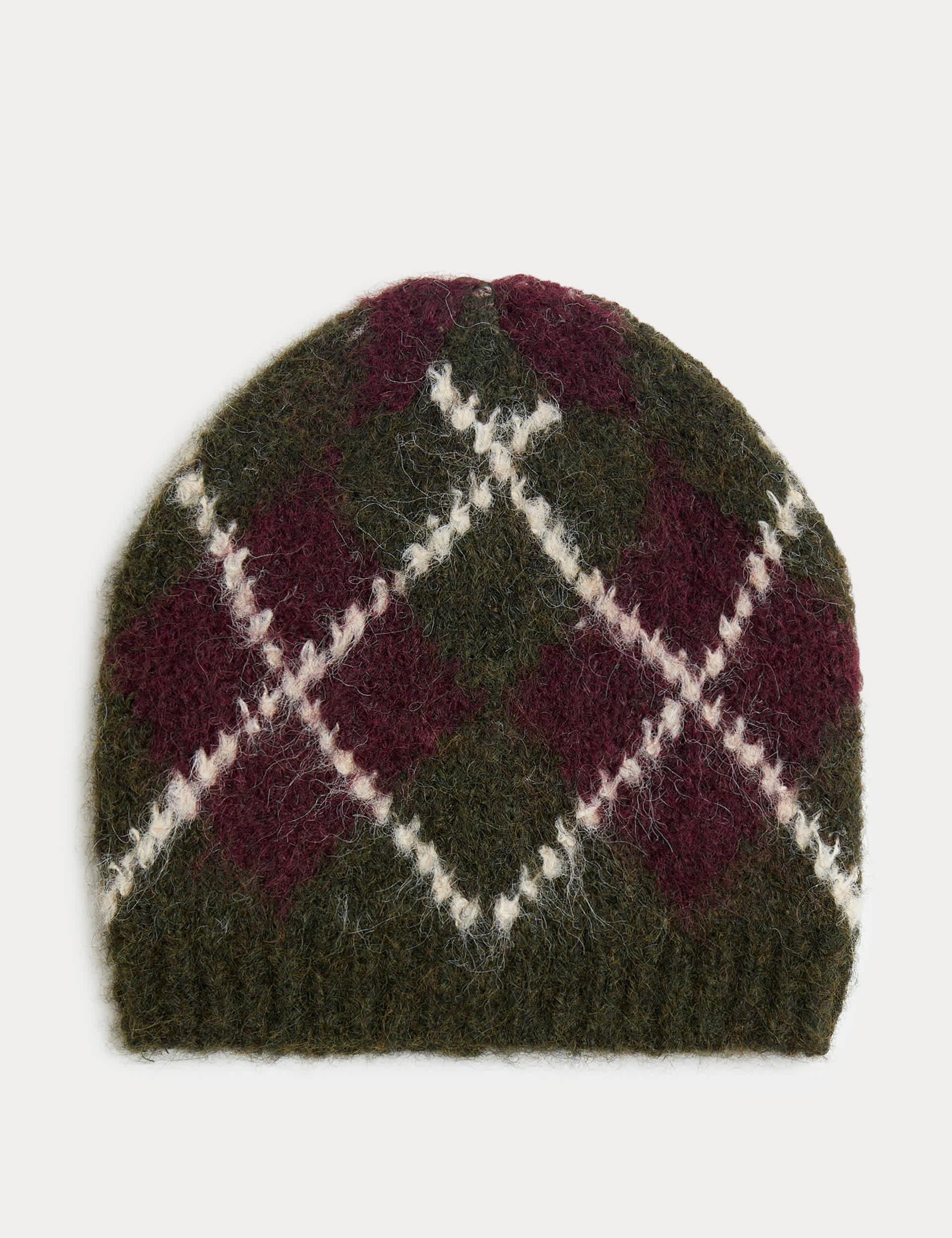 Fluffy Knitted Argyle Beanie Hat with Wool | M&S | M&S