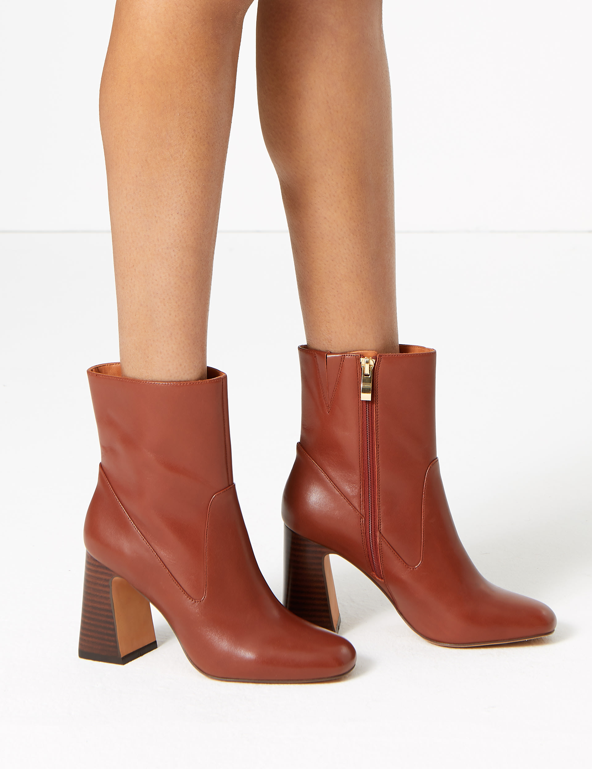 Leather Flared Heel Ankle Boots | Autograph | M&S IE