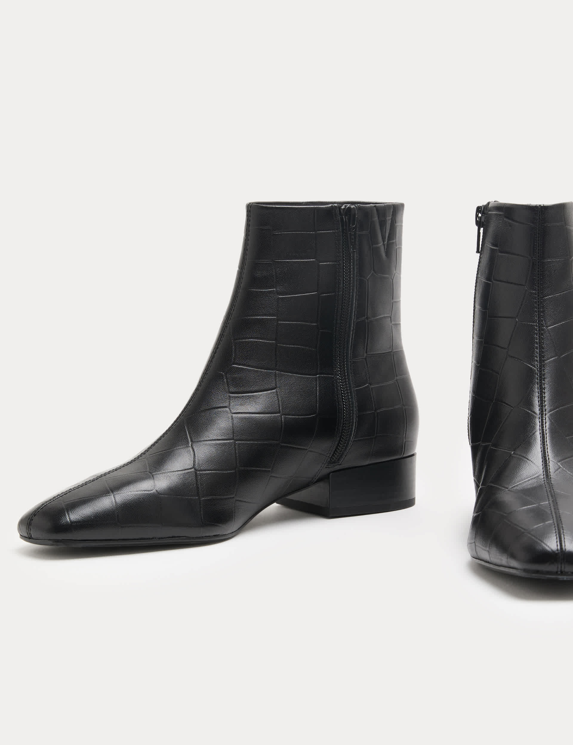 Leather Croc Block Heel Chisel Toe Ankle Boots | M&S | M&S
