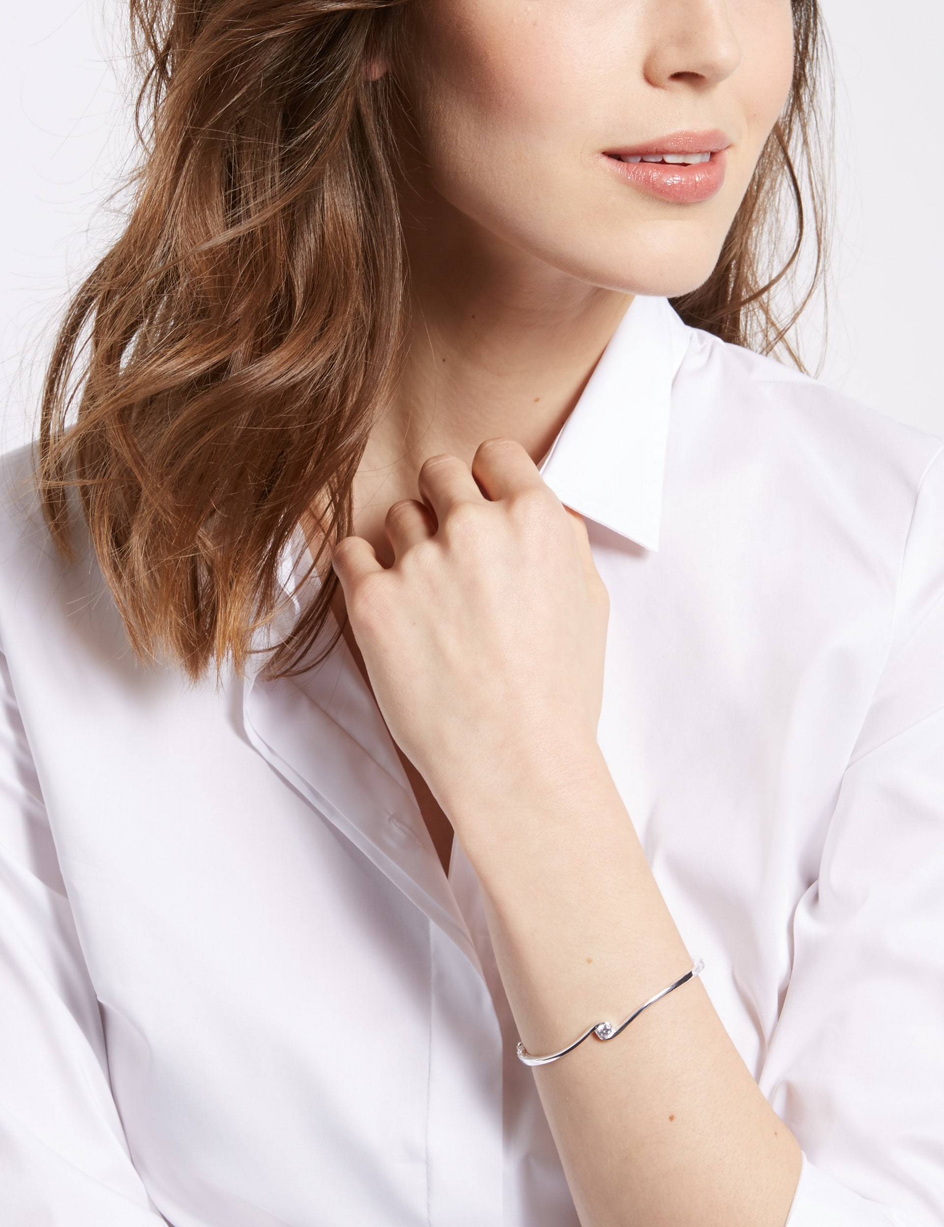 Sterling Silver Wave Bangle with Cubic Zirconia | M&S Collection | M&S IE