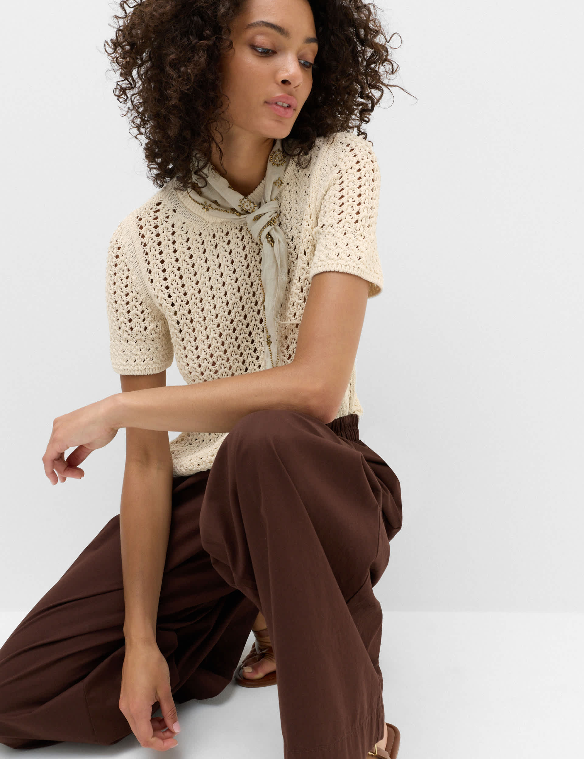 Cotton Blend Textured Knitted Top | M&S IE