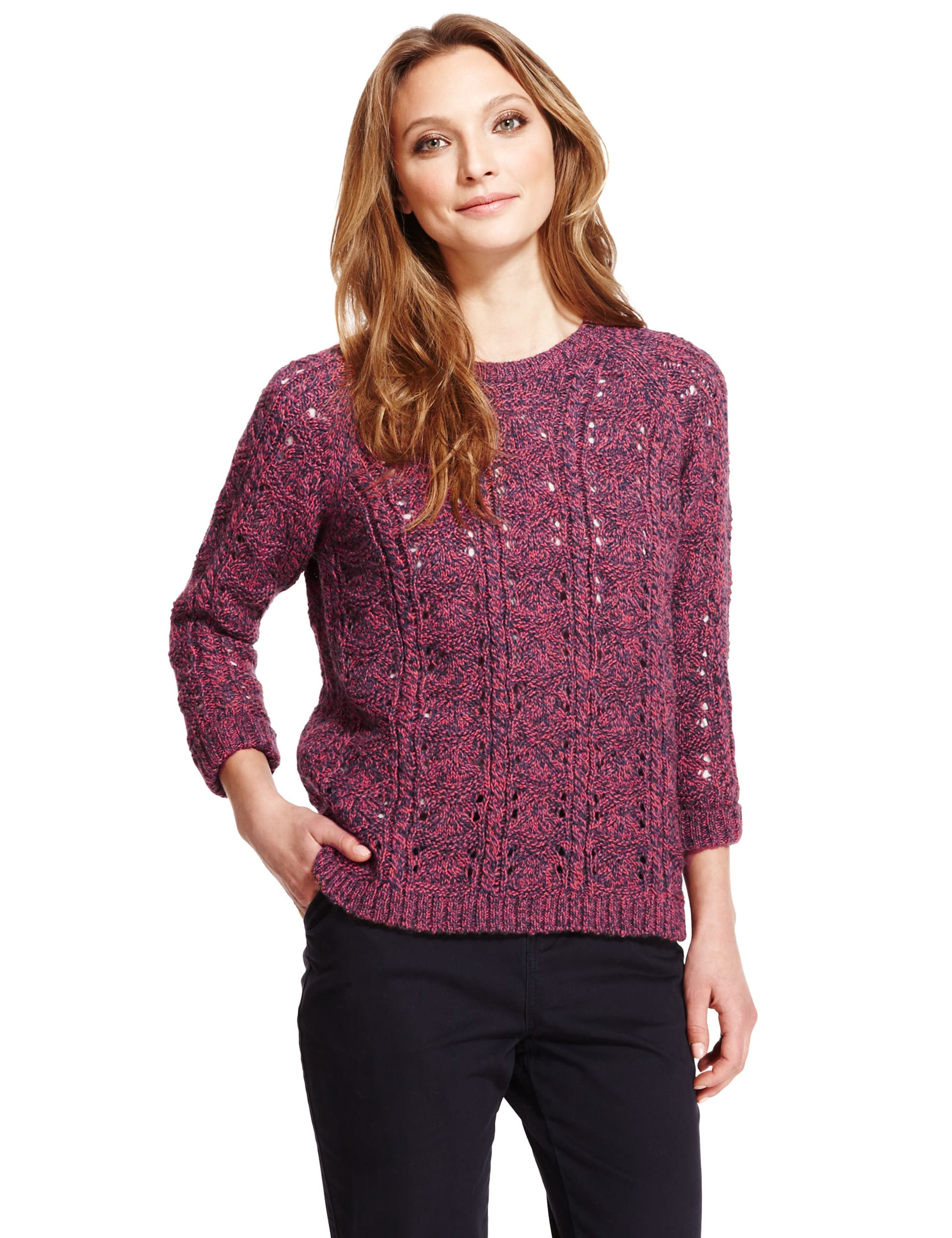 Criss Cross & Open Knit Jumper with Wool | Indigo Collection | M&S