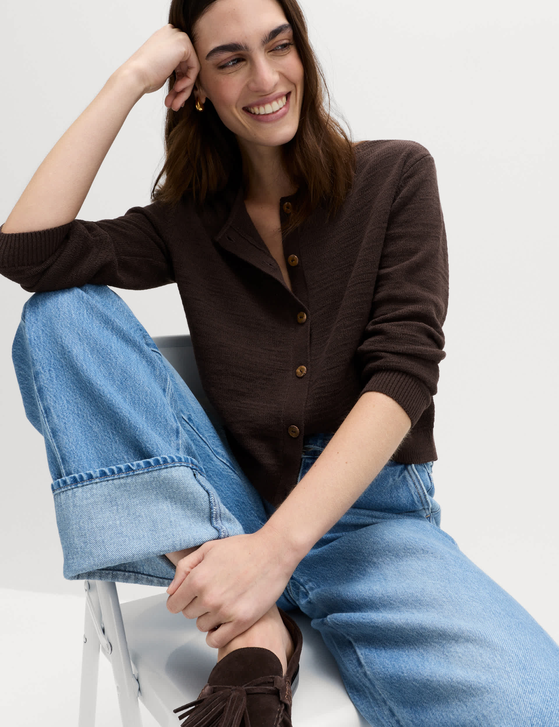 Cotton Rich Button Through Cropped Cardigan | M&S IE