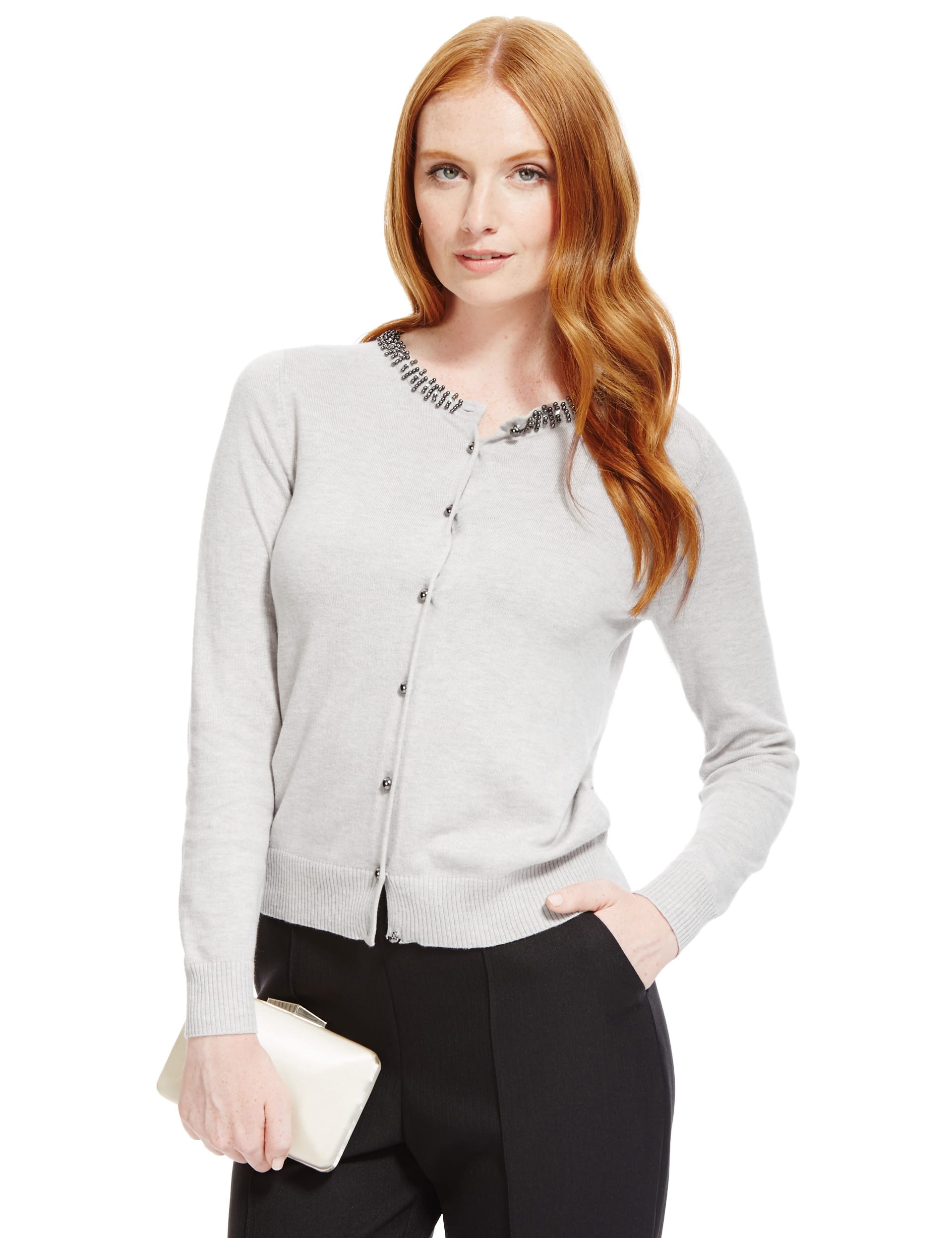 Cashmilon™ Bead Embellished Neckline Cardigan | Classic | M&S
