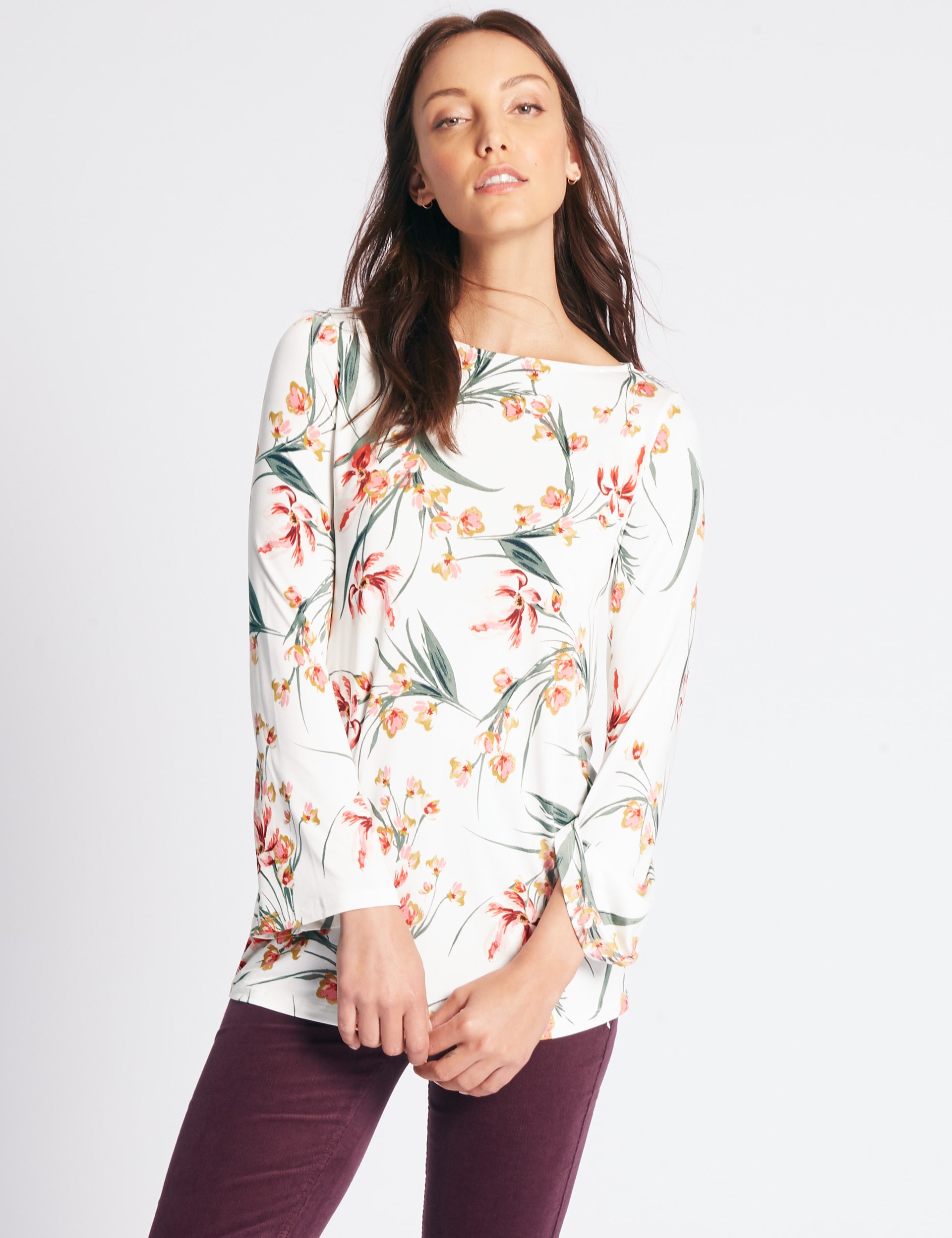 Floral Print Slash Neck Long Sleeve Tunic | M&S Collection | M&S