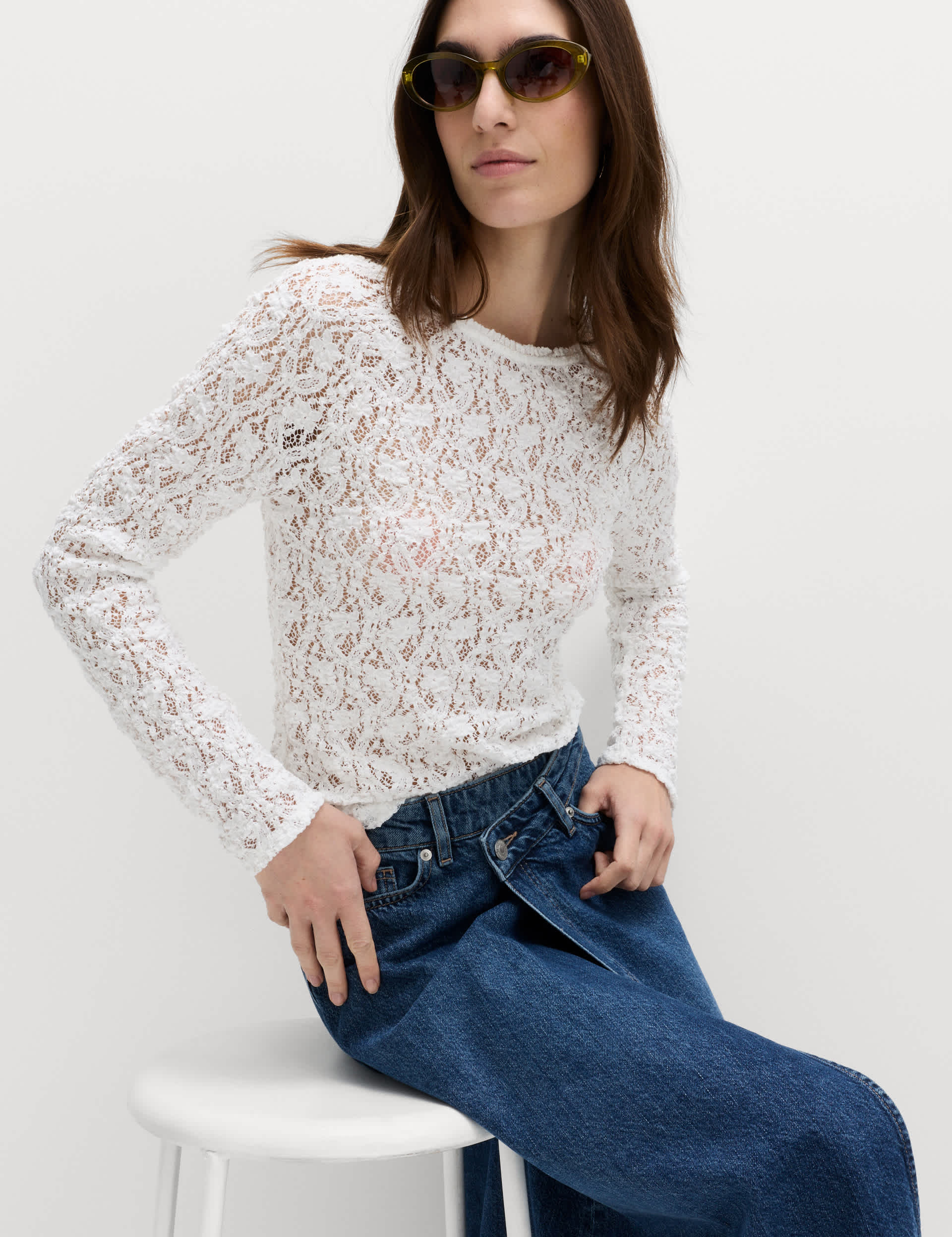 COTTON RICH LACE TEXTURED TOP | M&S